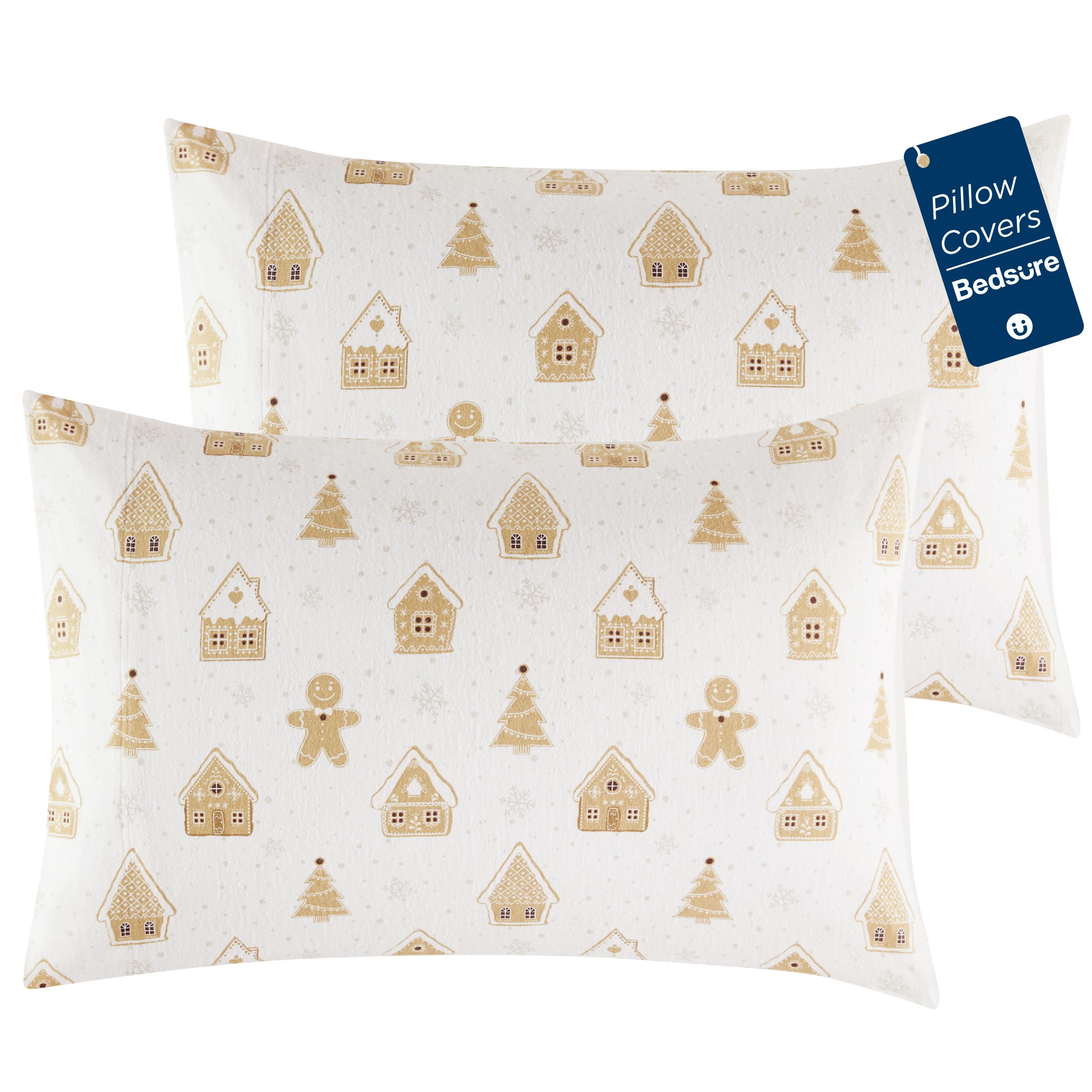 Amazon.com: Bedsure Flannel Pillowcases Set of 2, Print White Pillow ...