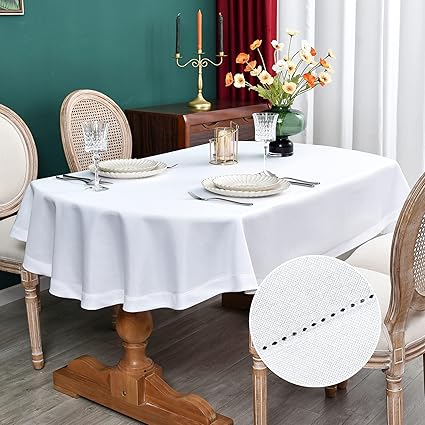 Amazon.com: NEWISHER Farmhouse Oval Hemstitch Border Tablecloth Neutral ...
