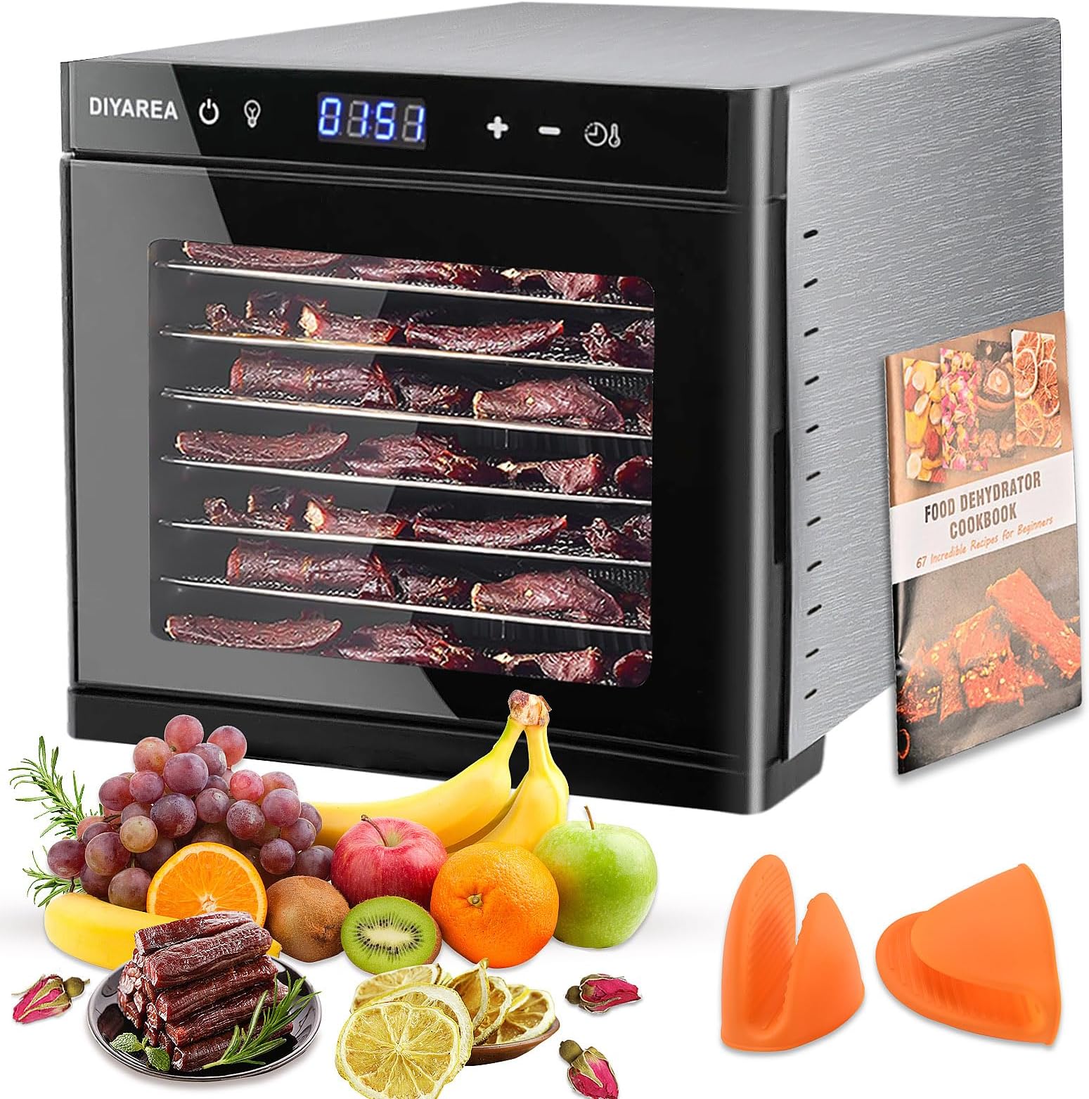 Amazon.com: Food Dehydrator for Jerky, 8 Stainless Steel Trays Fruit ...