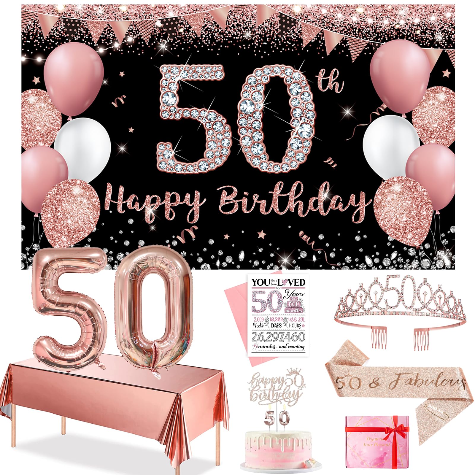 Amazon.com: Trgowaul 50th Birthday Decorations Party Set for Women ...