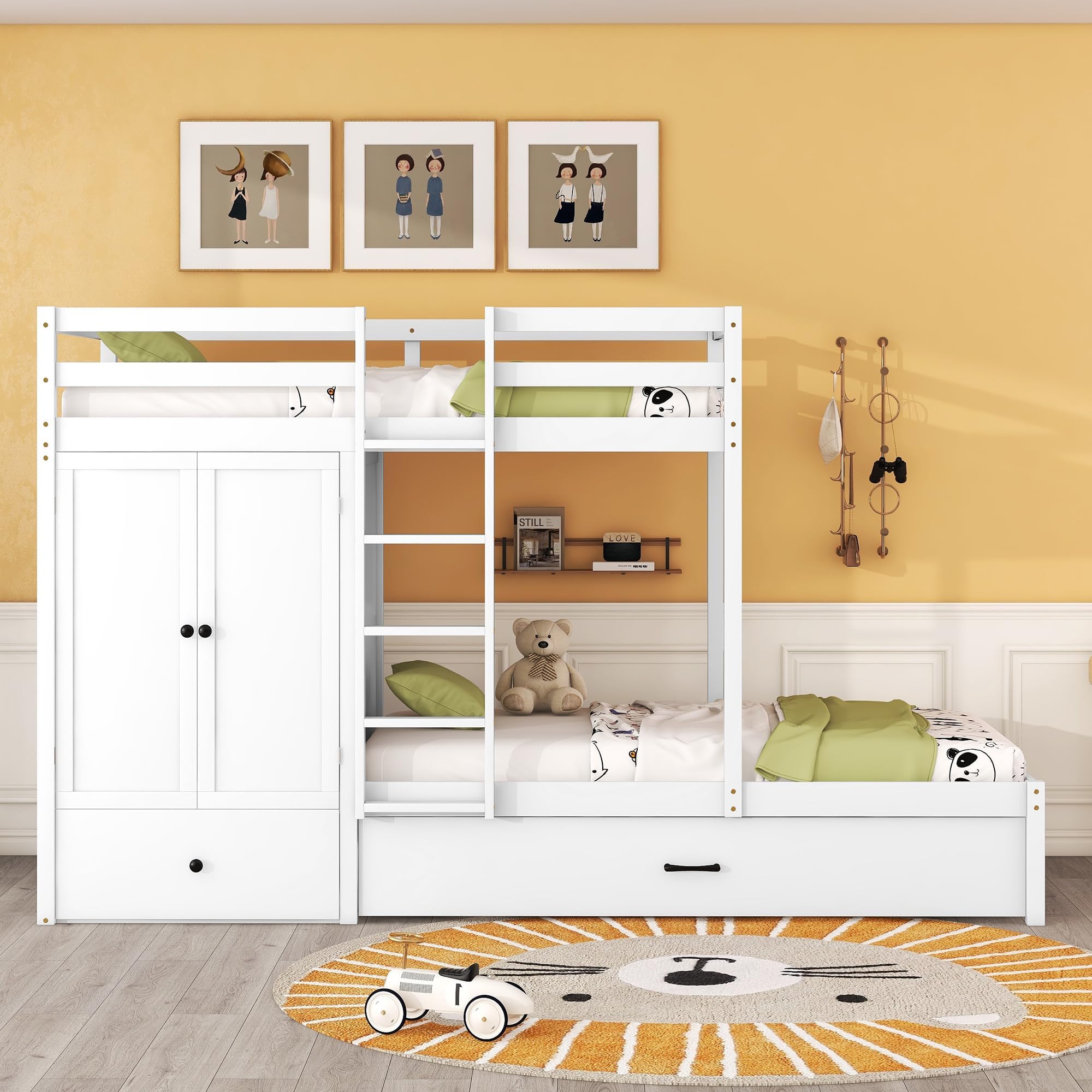 Amazon.com: Yehha Twin Over Twin Bunk Beds for 3 Kids, Multifunctional ...