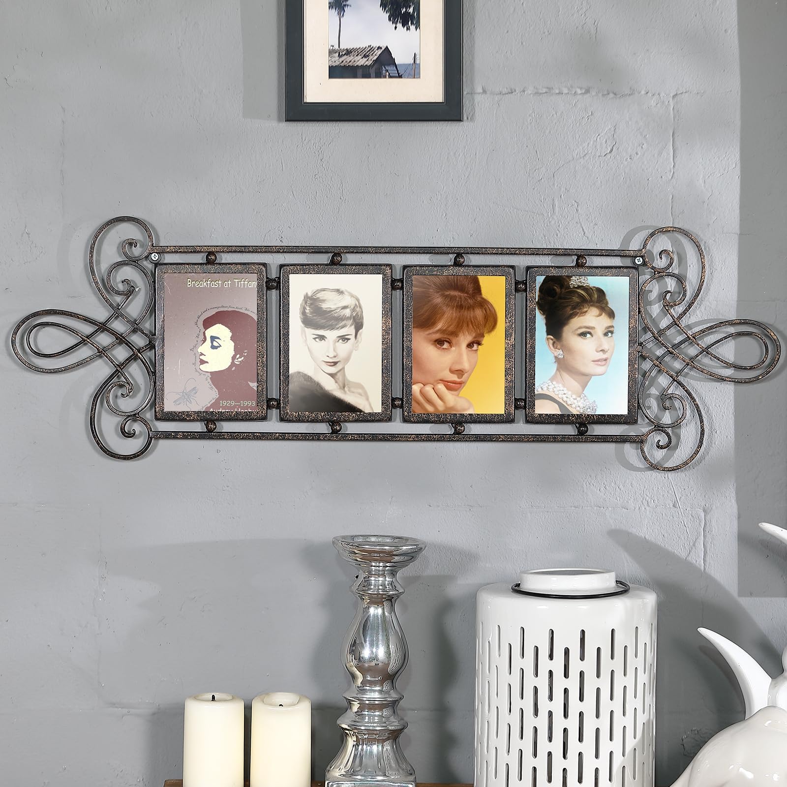 Amazon.com - XAONIEN Metal Scroll 4 Slot Wall Hanging 4x6 Picture ...