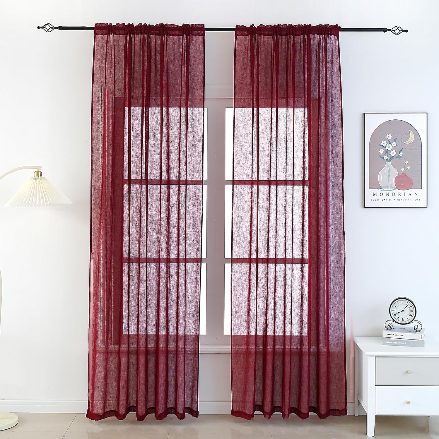 Amazon.com: Tony's collection Christmas Burgundy Sheer Curtains 84 ...