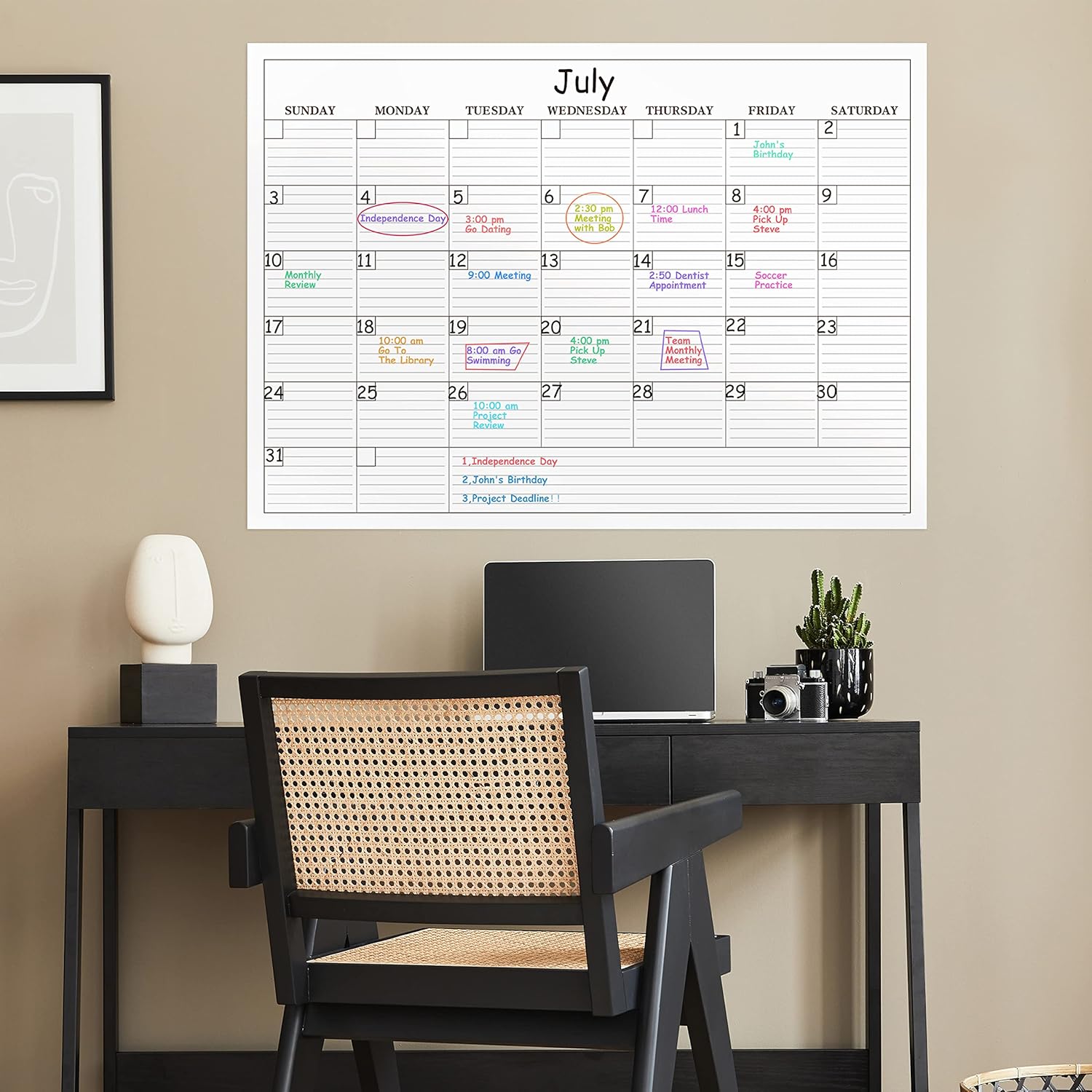 Laminated Monthly Wall Calendar - Large Size, Reusable Planner with ...