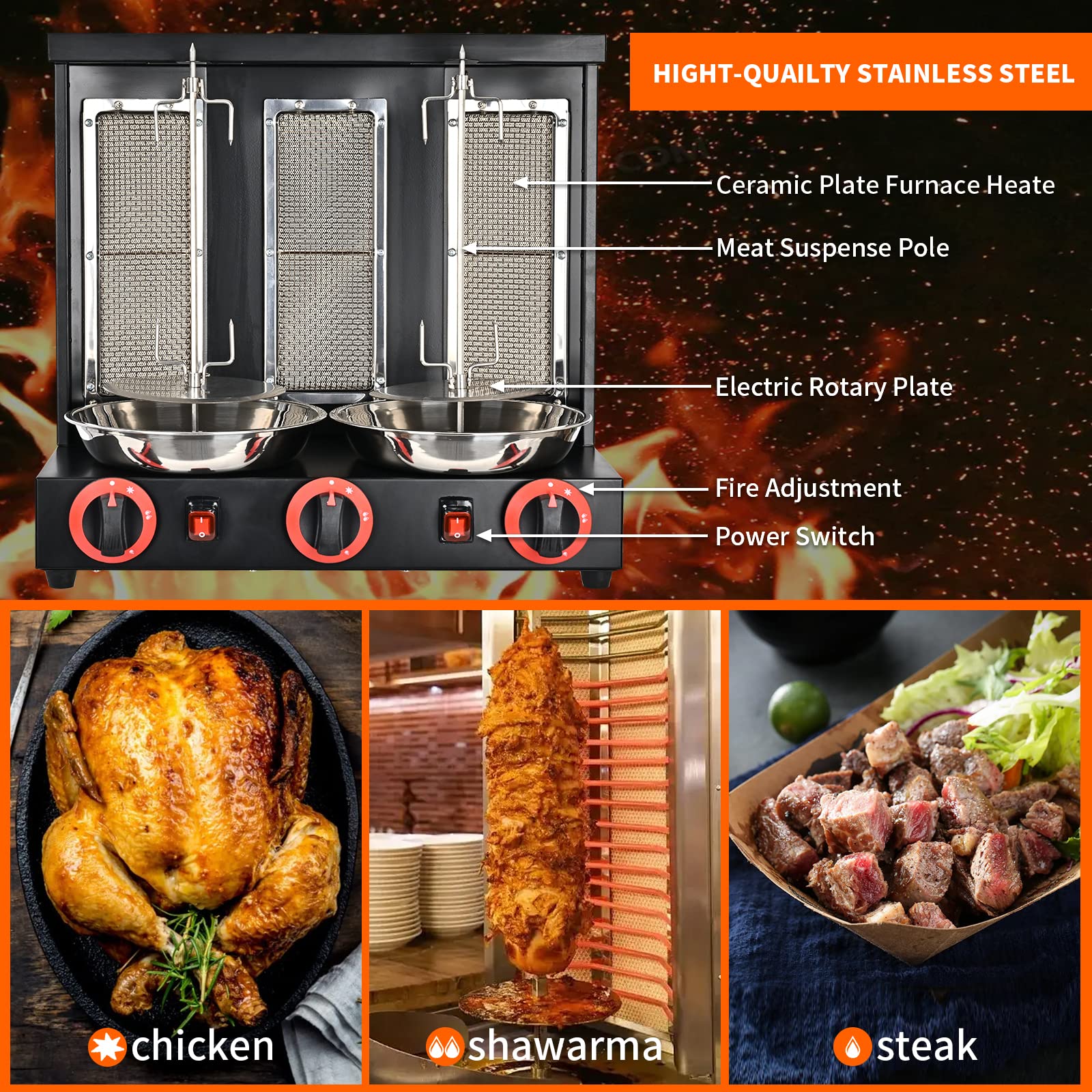 Lifancy Shawarma Machine Commercial, Automatic Vertical Broiler with 3 ...