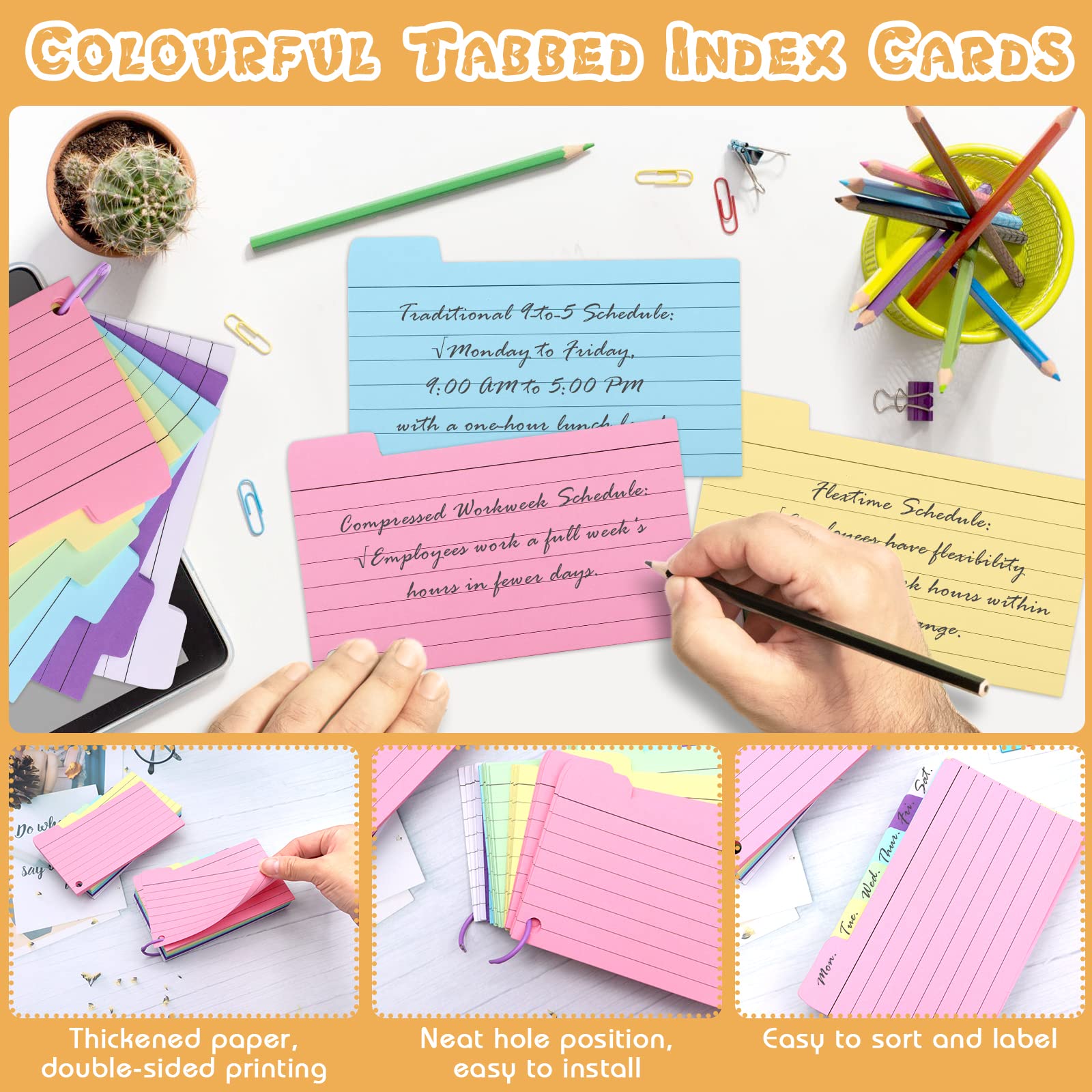 ZOCONE Tabbed Index Cards 300PCS Flash Cards Colourful Revision Cards ...