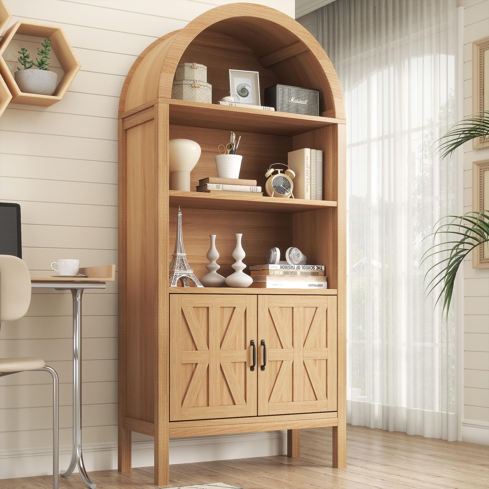 Tall Bookshelf With Drawers Turtle & Myrtle 73-Inch Arched Bookshelf ...