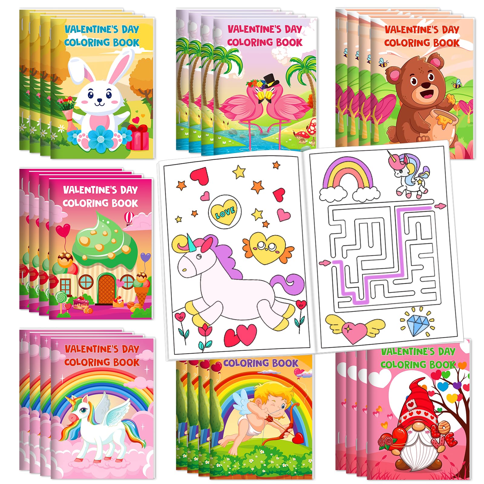 28 Pack Valentines Coloring Books for Kids, Valentines Day Party Favors ...