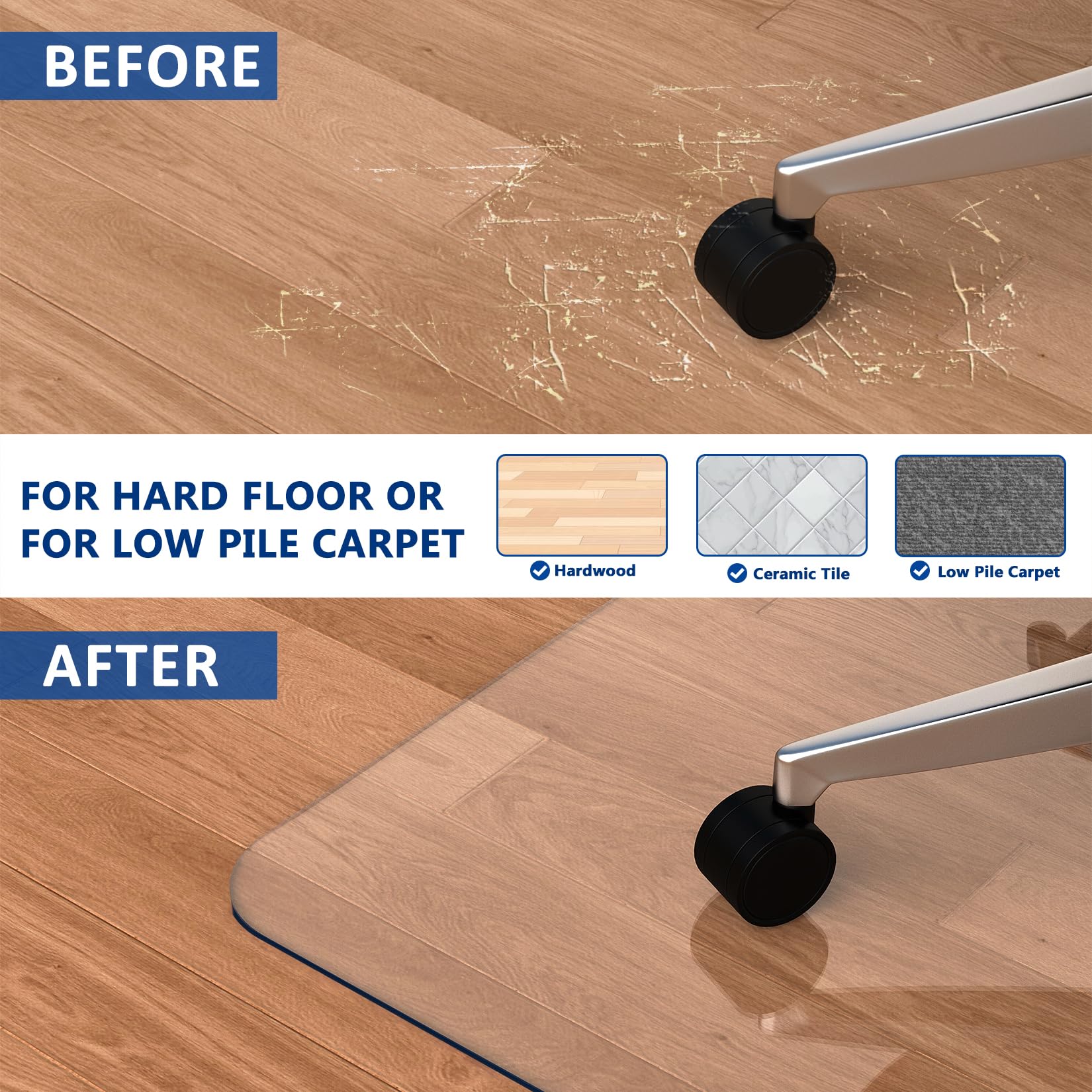 Office Chair Mat for Hardwood Floor, 35" x 55" Clear Chair Mats, 1/5 ...