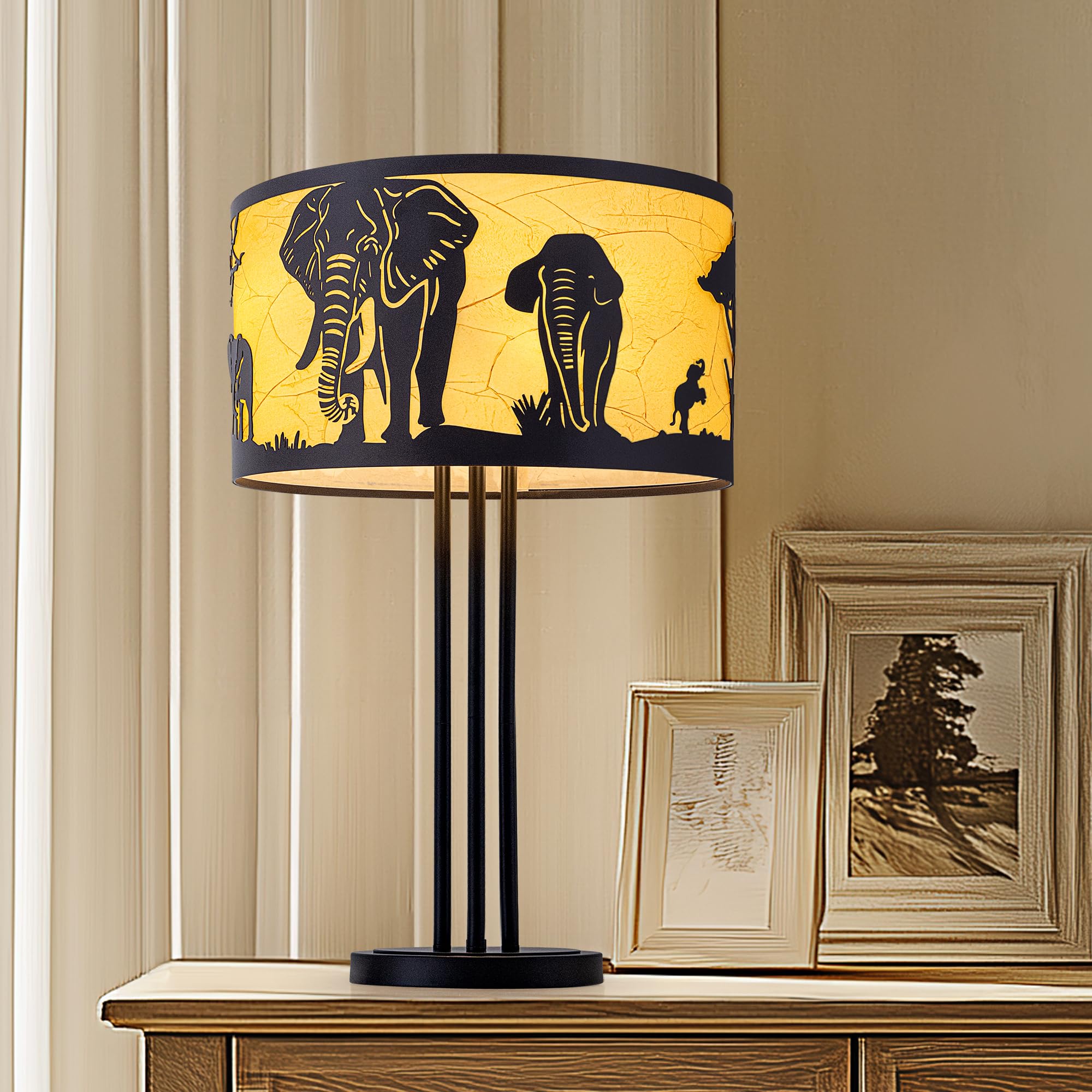 Wellmet Black Farmhouse Table Lamp, 4 Lights Drum Shade Black Table ...