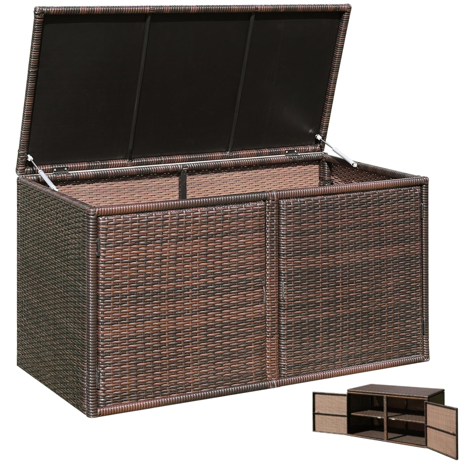 GiantexUK 330L Garden Storage Box, Weatherproof Rattan Deck Box with 2 ...
