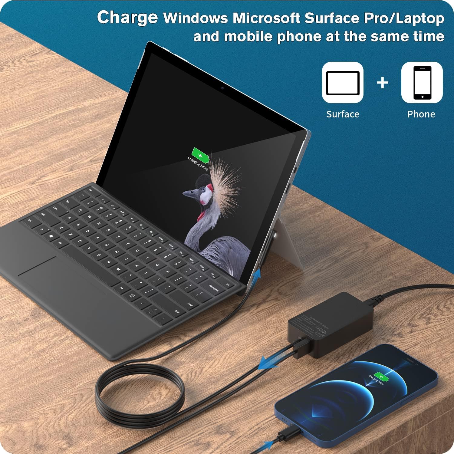 Surface Pro Charger, 65W Microsoft Surface Charger for Surface Pro 3/4 ...