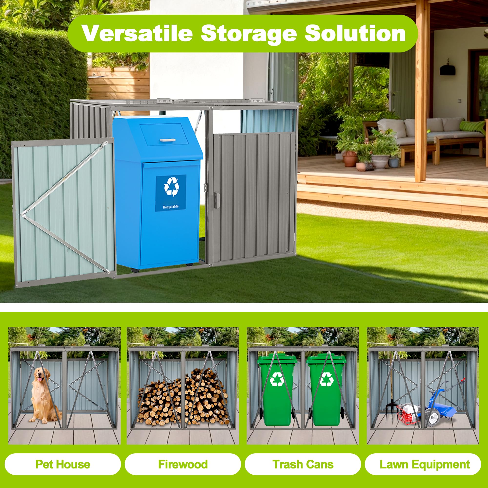 Snapklik.com : Outdoor Trash Can Shed Metal Garbage Enclosure For 2 ...