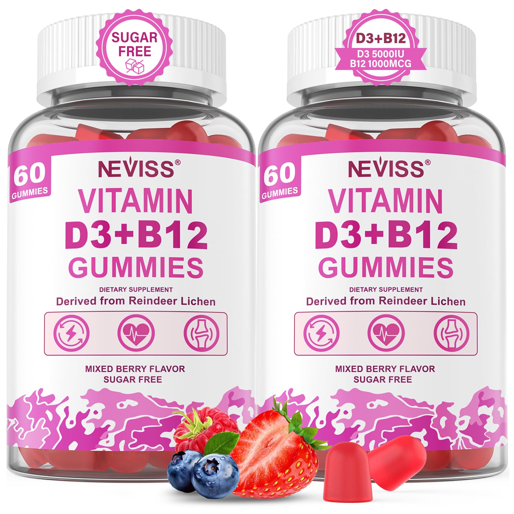 Amazon.com: 2Pack Vegan Vitamin D3 + Vitamin B12 Gummies, High Potency ...