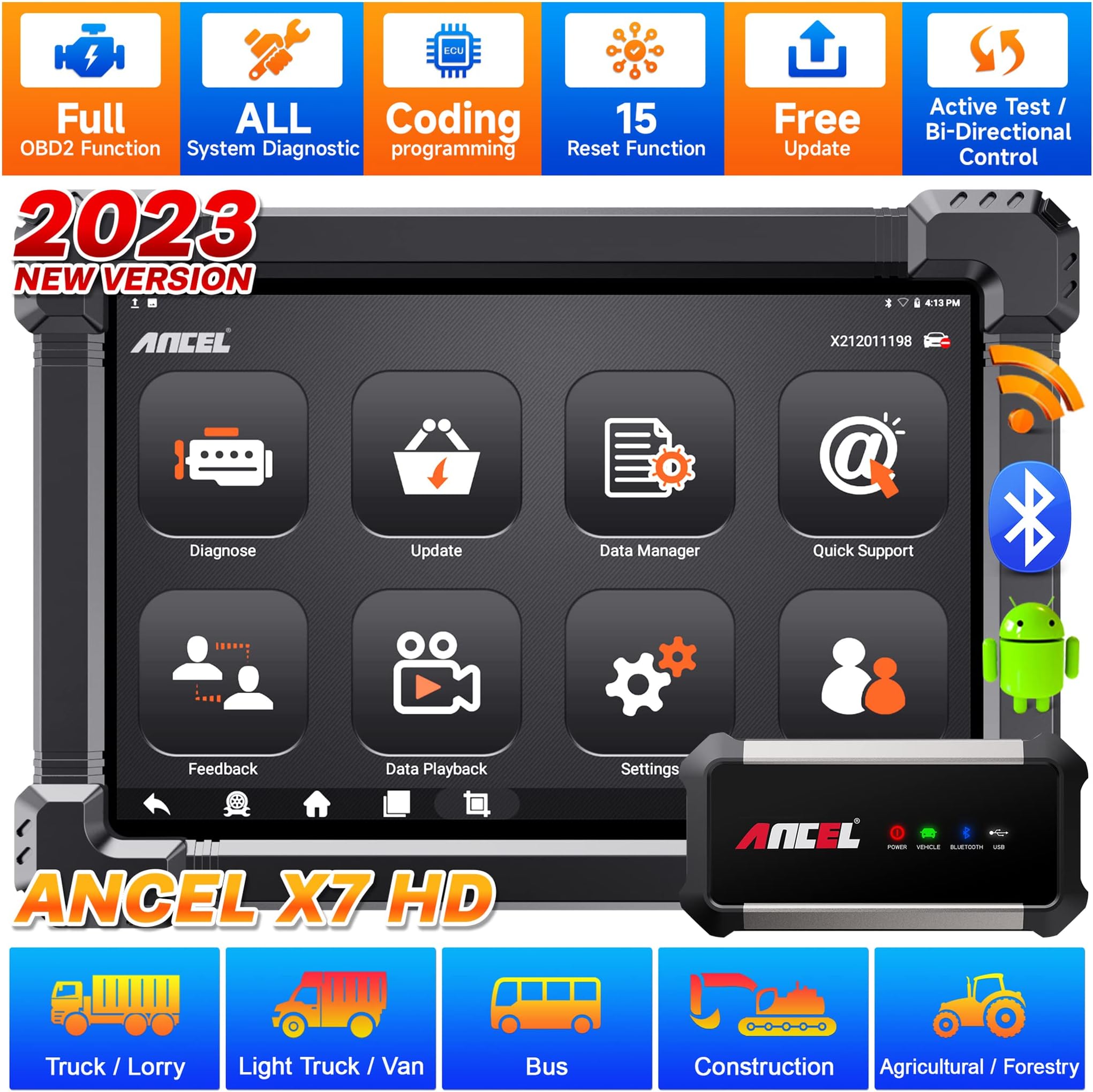 Amazon.com: ANCEL X7-HD Heavy Duty Diesel Truck OBD2 Scanner Diagnostic Tool with DPF, ECU ...