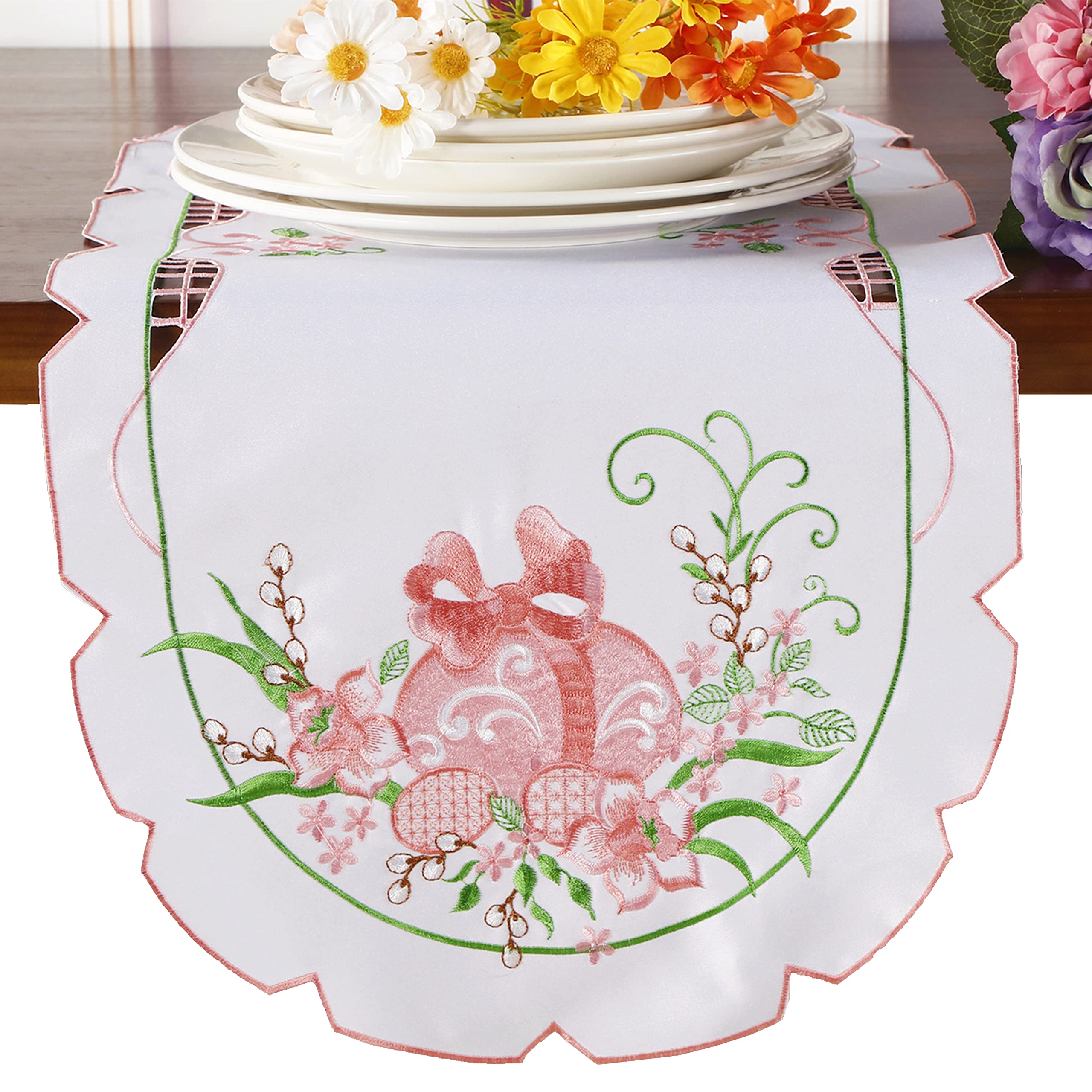 Amazon.com: GRANDDECO Spring Easter Egg Table Runner,Applique Floral ...