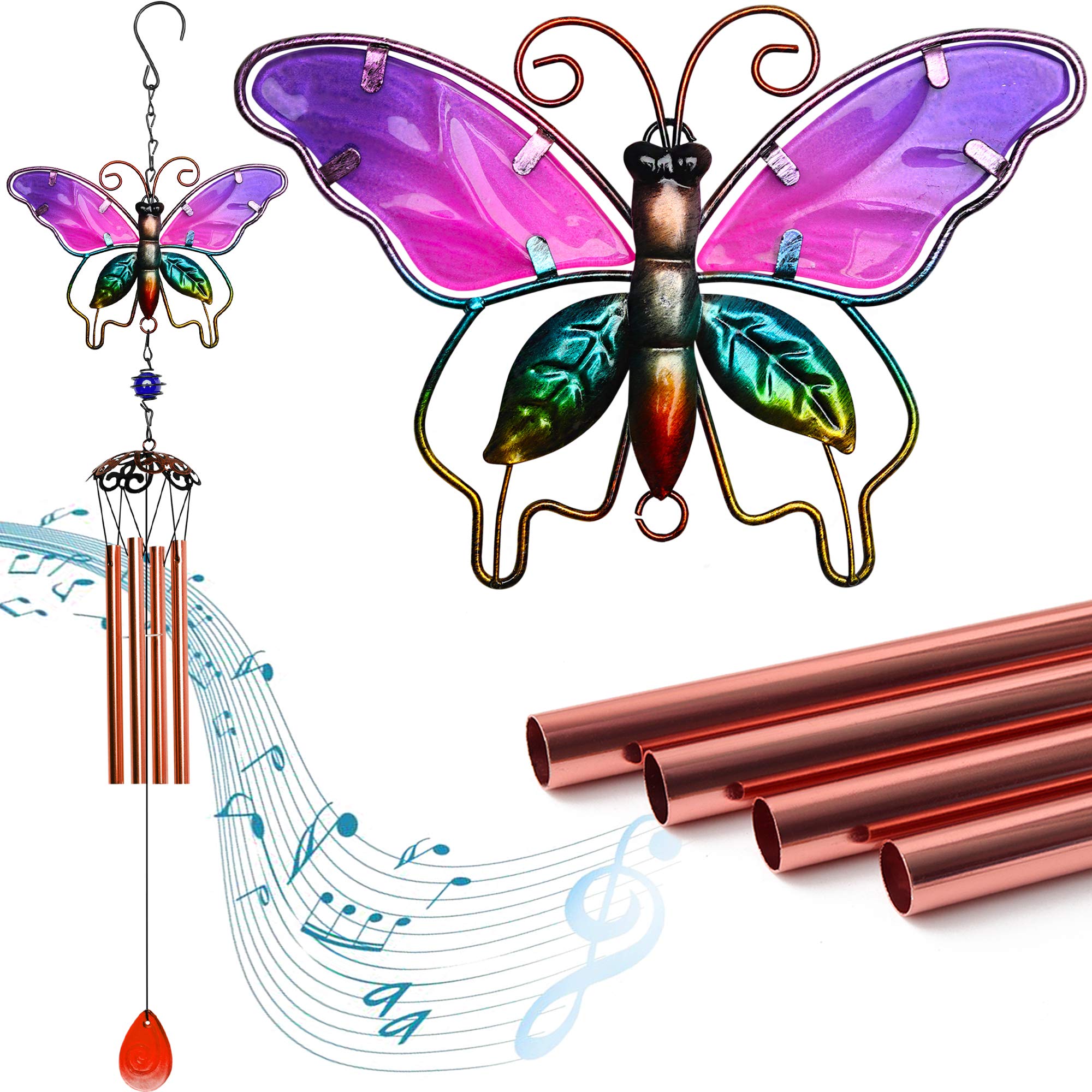 Snapklik.com : Butterfly Wind Chimes Indoor Outdoor 31" Metal Glass ...