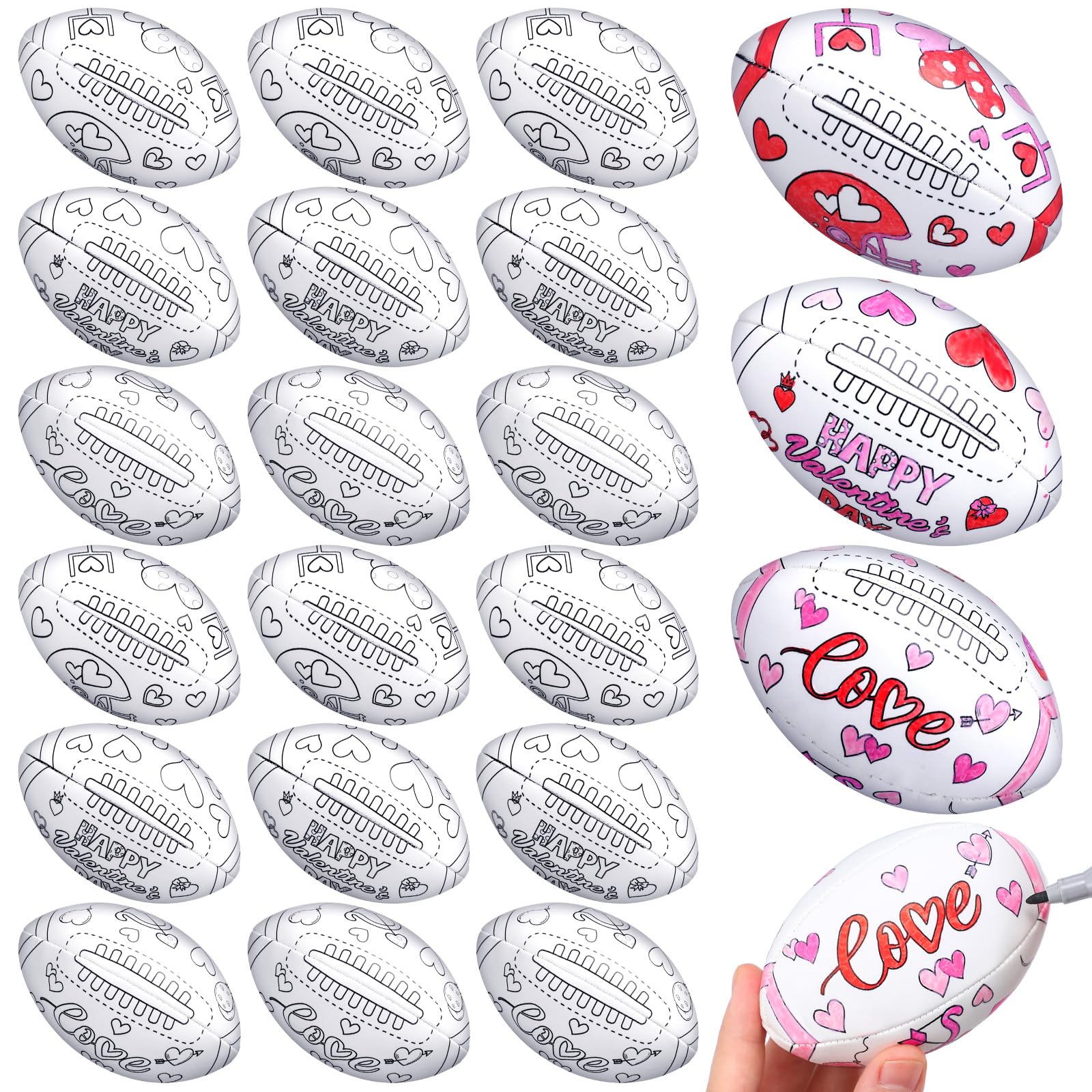 Amazon.com: Realspring 24 Pcs Color Your Own Valentine Footballs DIY ...