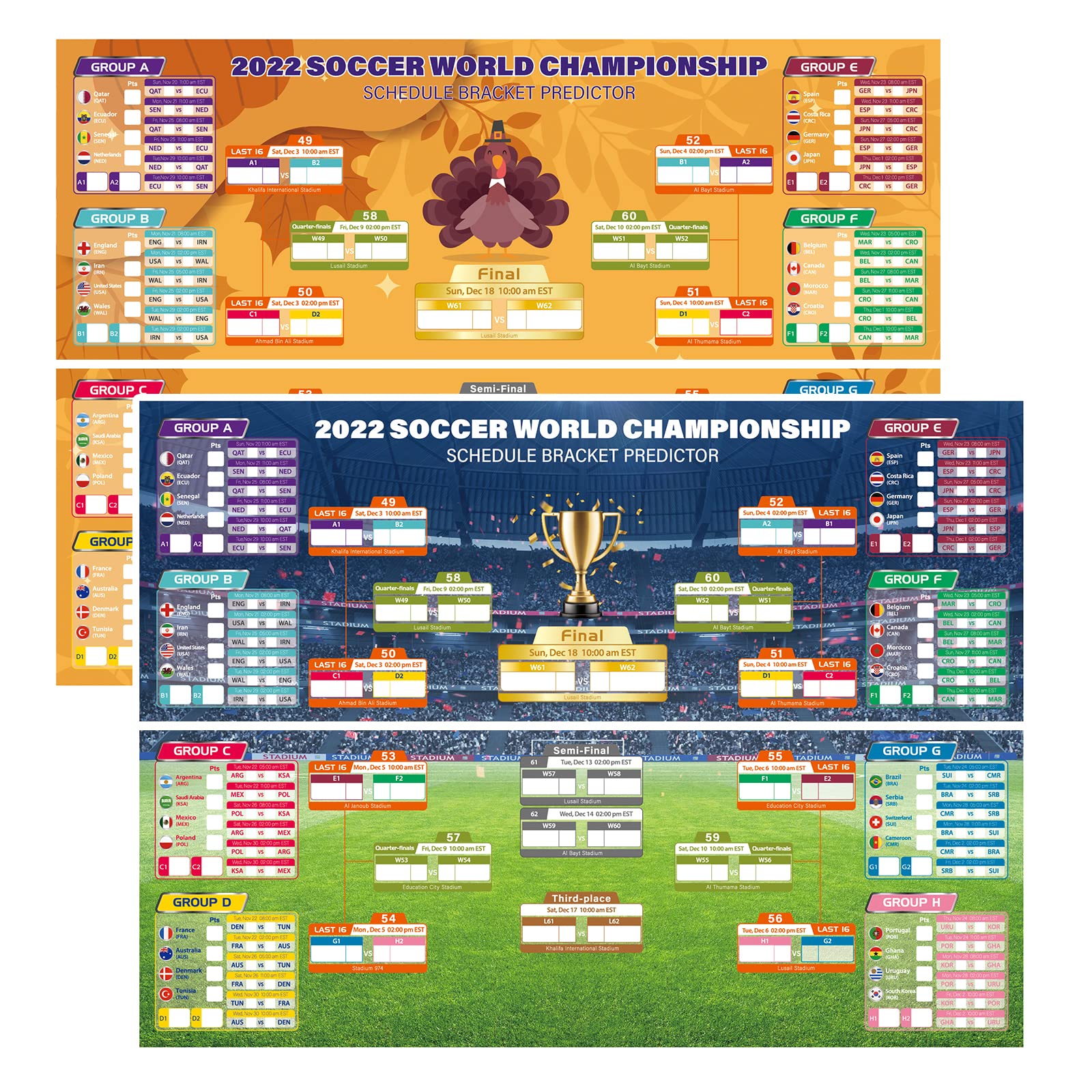 Buy Vaszu 2 in 1 2022 World Cup Soccer Game Wall Chart Schedule Wall ...