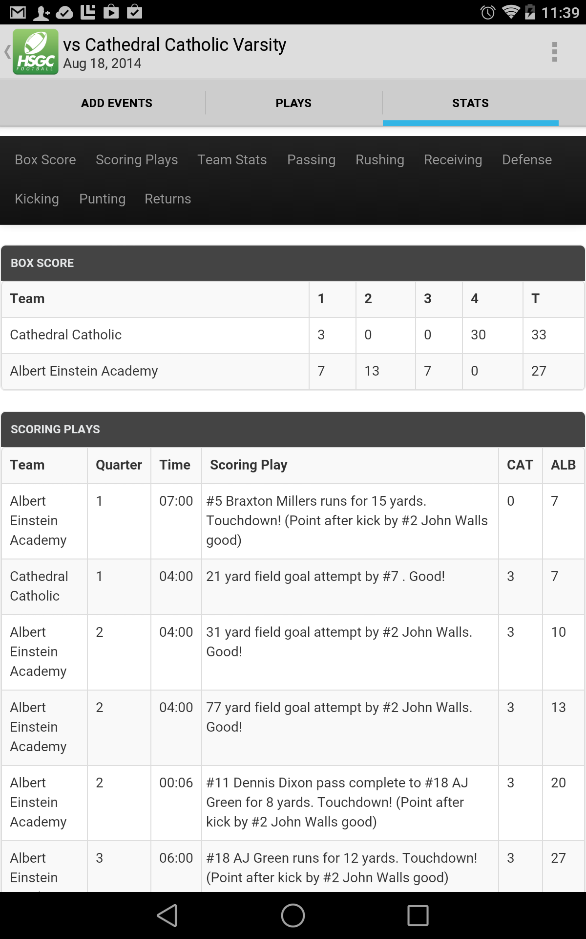 DS Football Statware - App on Amazon Appstore
