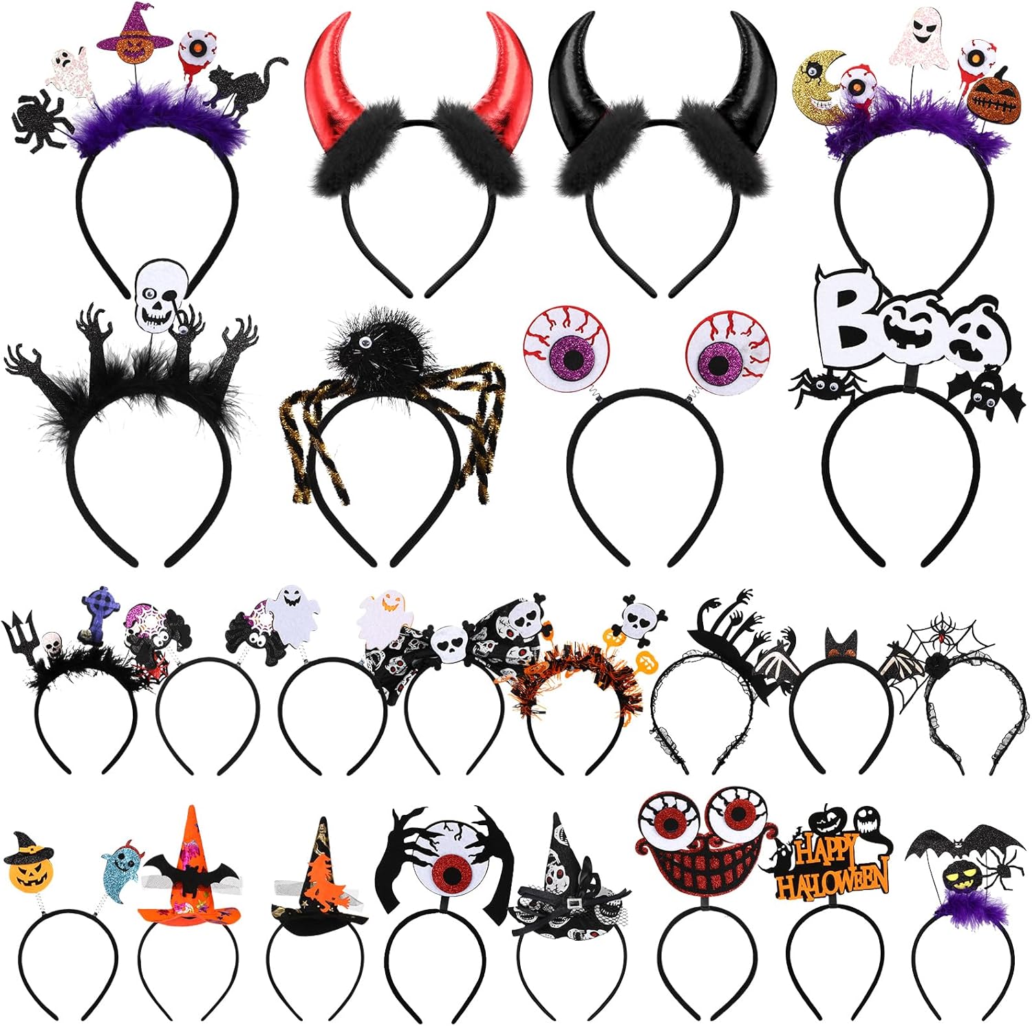 Amazon.com: Lyrow 24 Pcs Halloween Headbands Bulk for Women Devil Skull ...