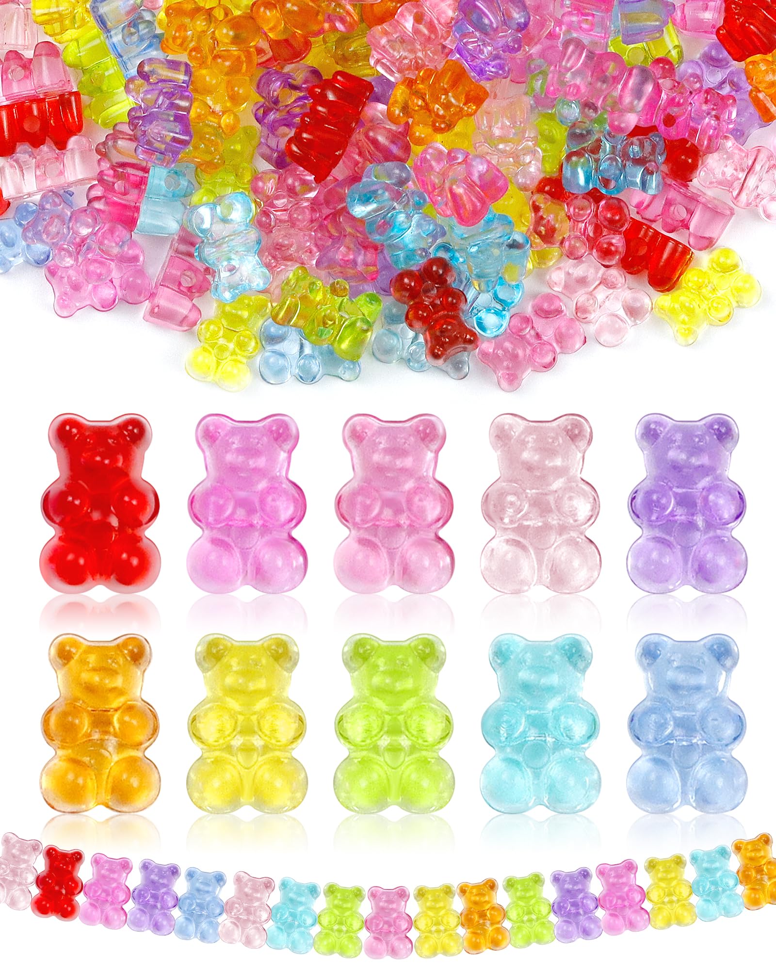 Amazon.com: 200pcs FIVEIZERO Clear Acrylic Bear Beads, Mixed Color ...