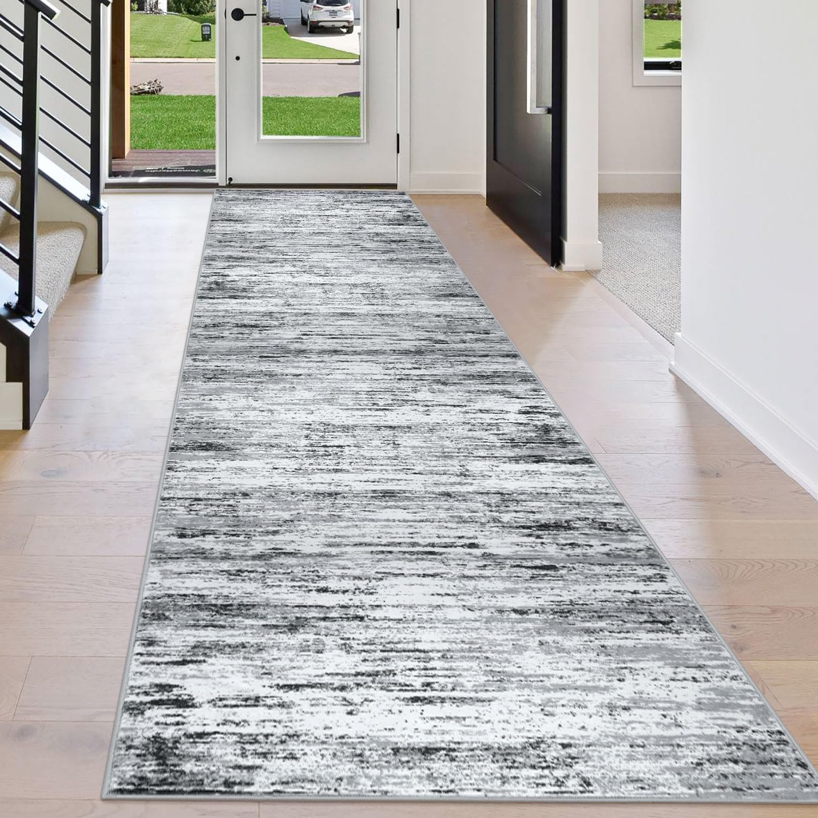 Amazon.com: Lansny Modern Abstract Runner Rug 2.6x12, Black Grey White ...
