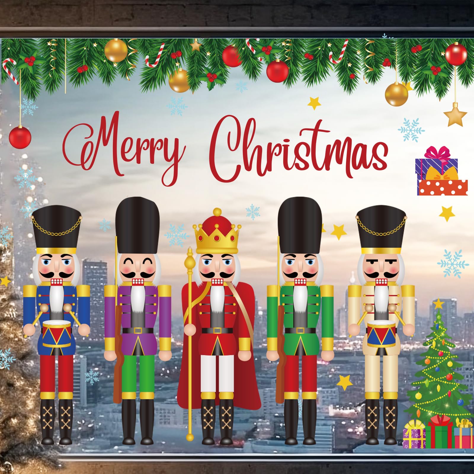 Amazon.com: Christmas Window Clings Nutcracker Window Stickers Xmas ...