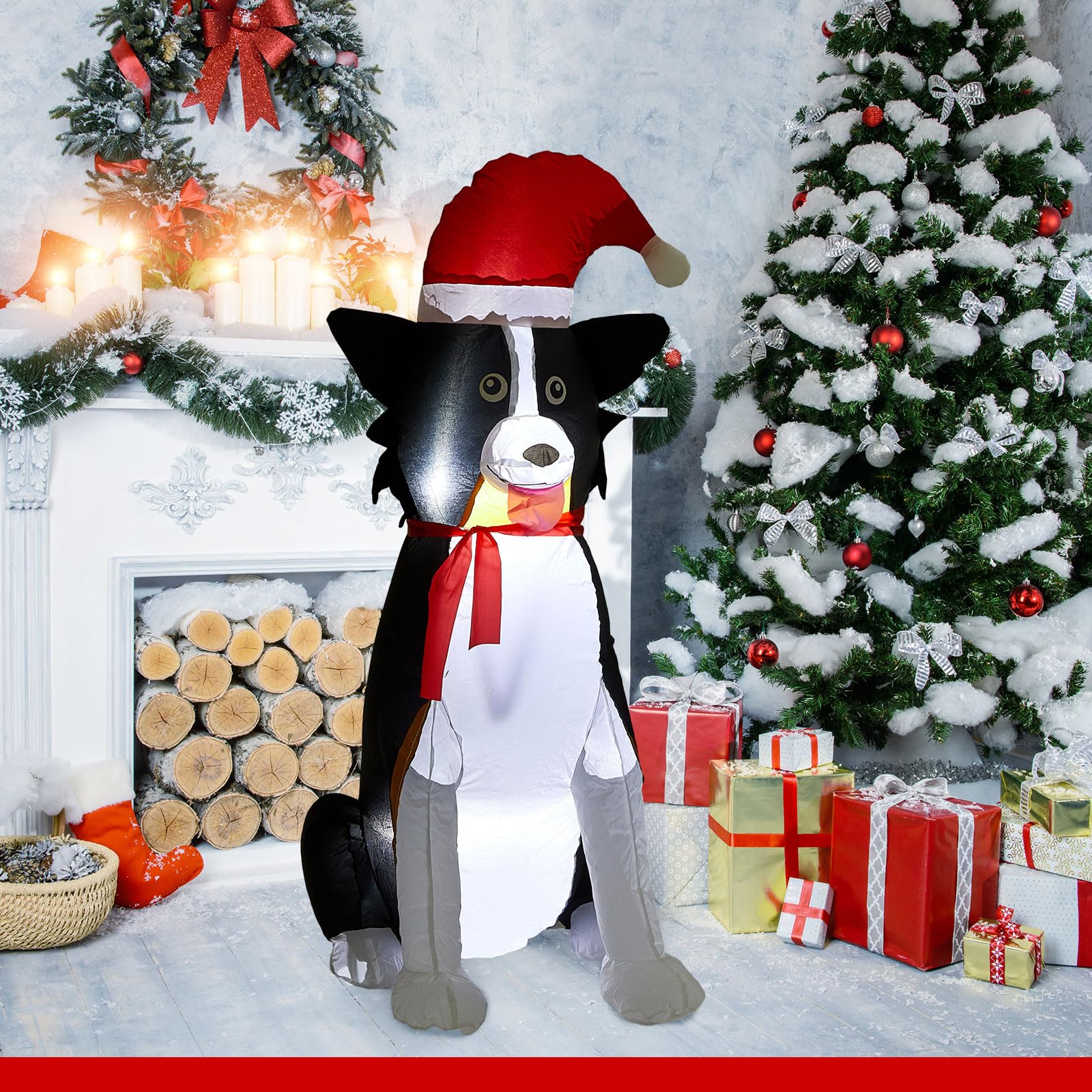 Snapklik.com : 3.5 Ft Border Collie Christmas Inflatable Dog LED ...