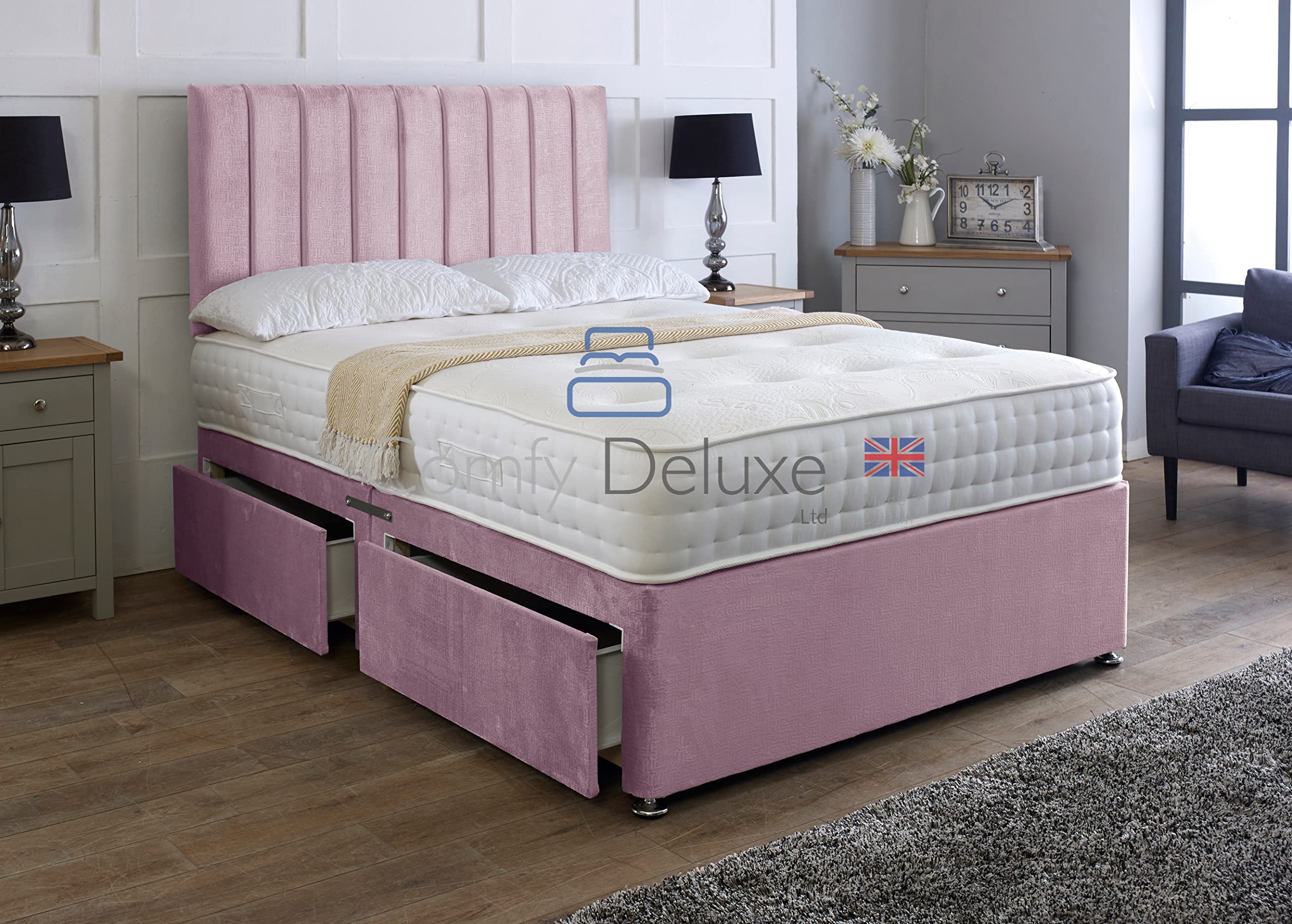 Comfy Deluxe LTD Plush Velvetto Divan Bed Set With Matching Apollo ...