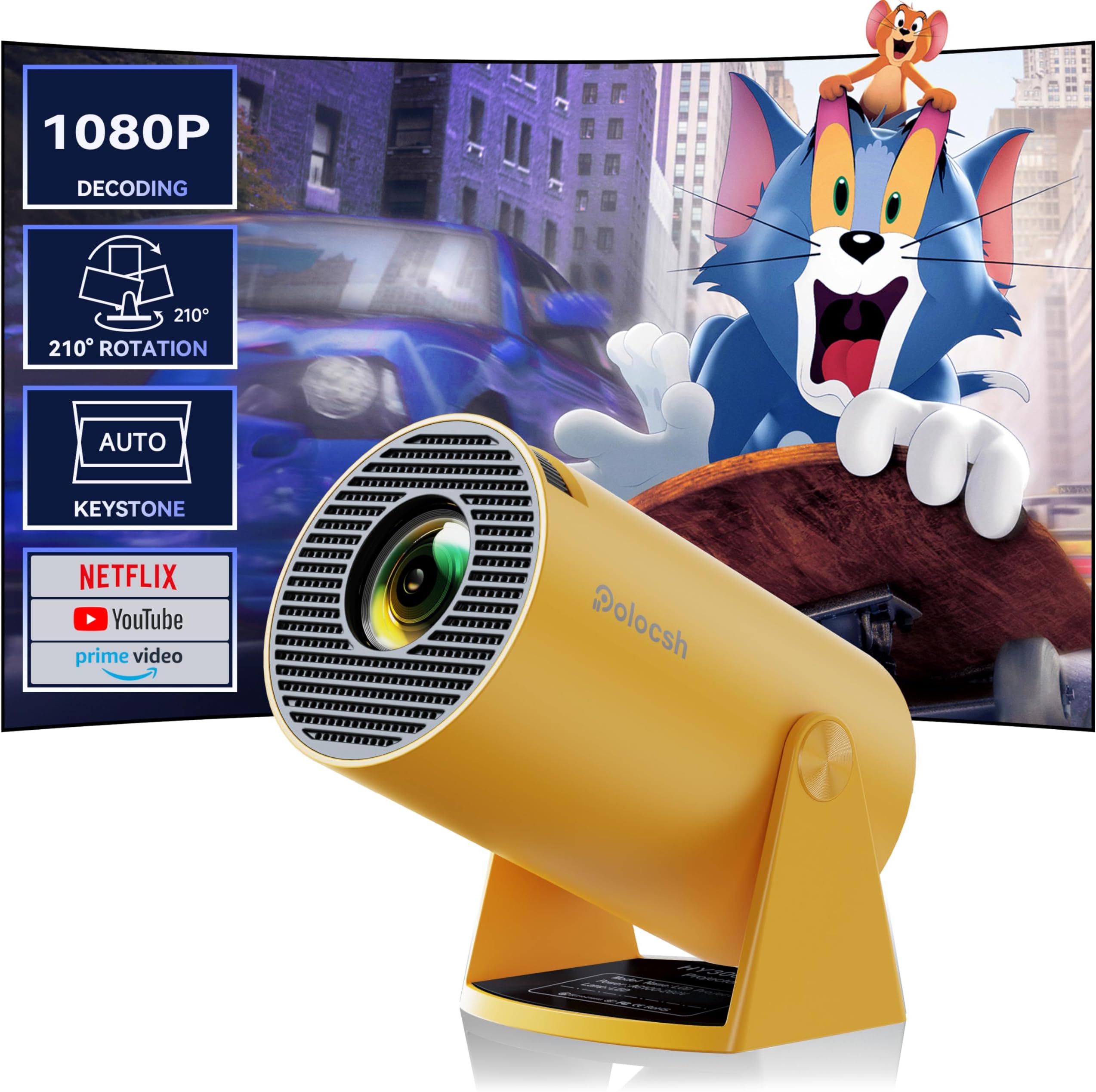 Amazon.com: Polocsh Mini Projector 1080P Support Built-in Android 11.0 ...