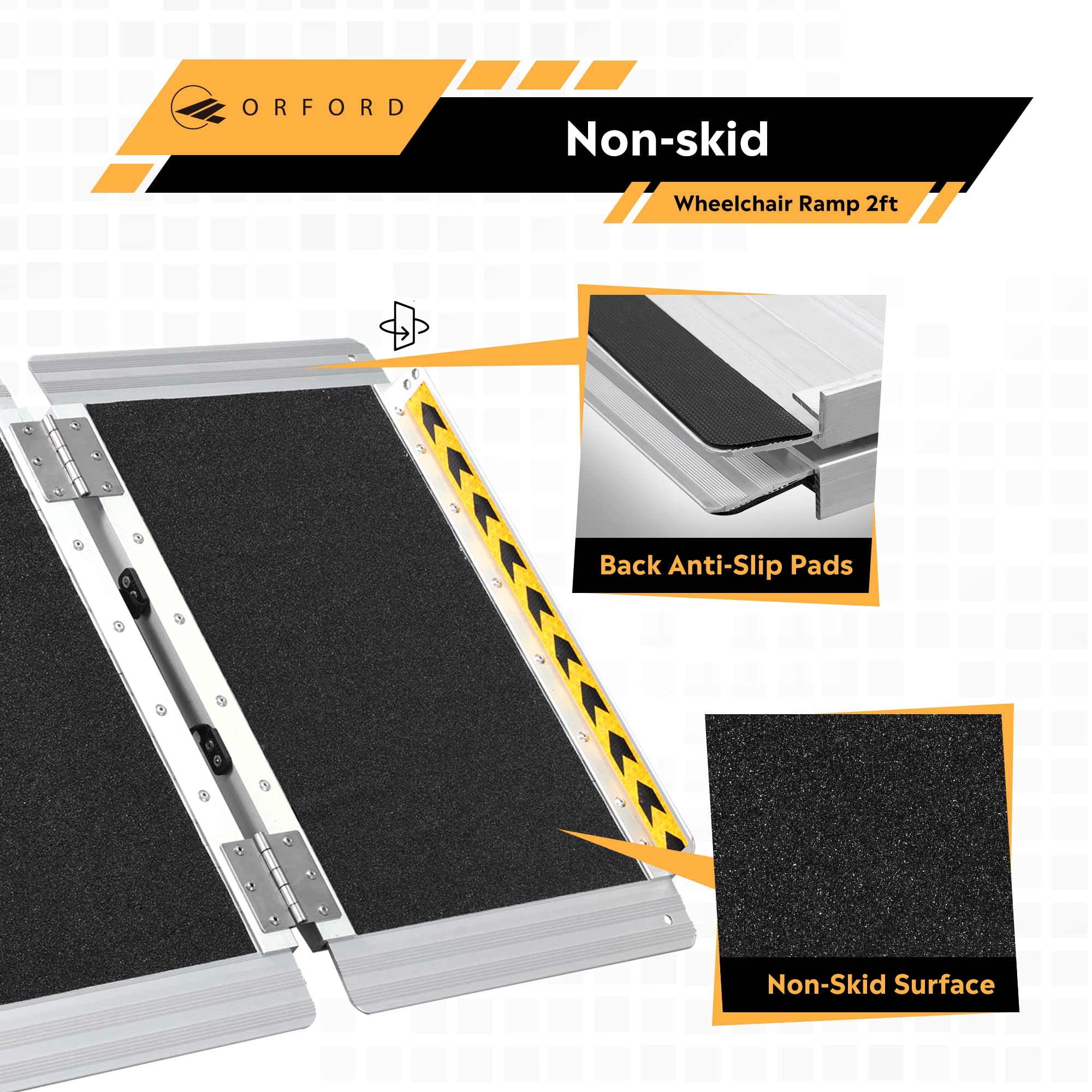 ORFORD Non-Skid Foldable Wheelchair Ramp 2FT, Threshold Ramp with a Non ...