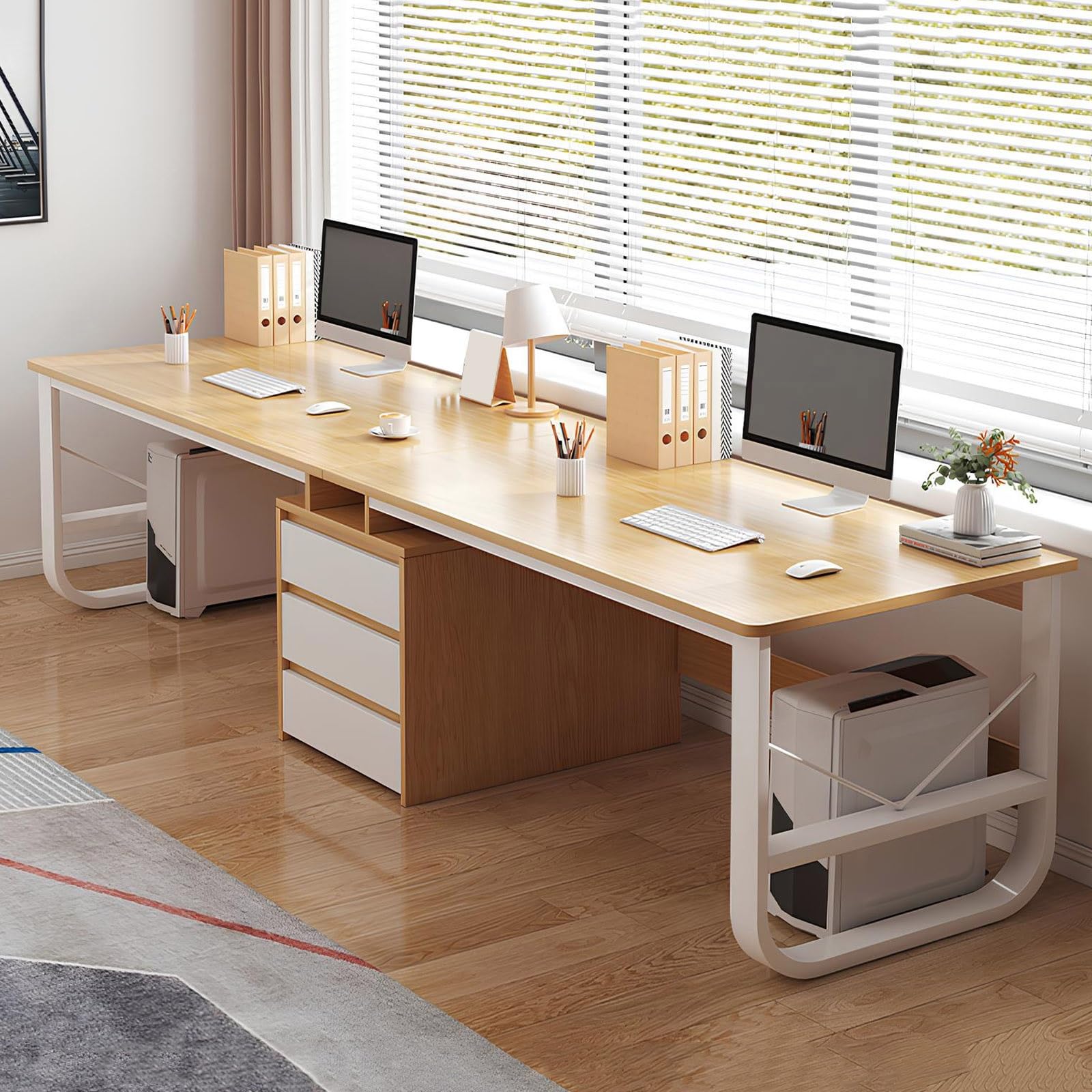 Poplar Two Person Desk Home Office Two Person Desk With Bookshelf,