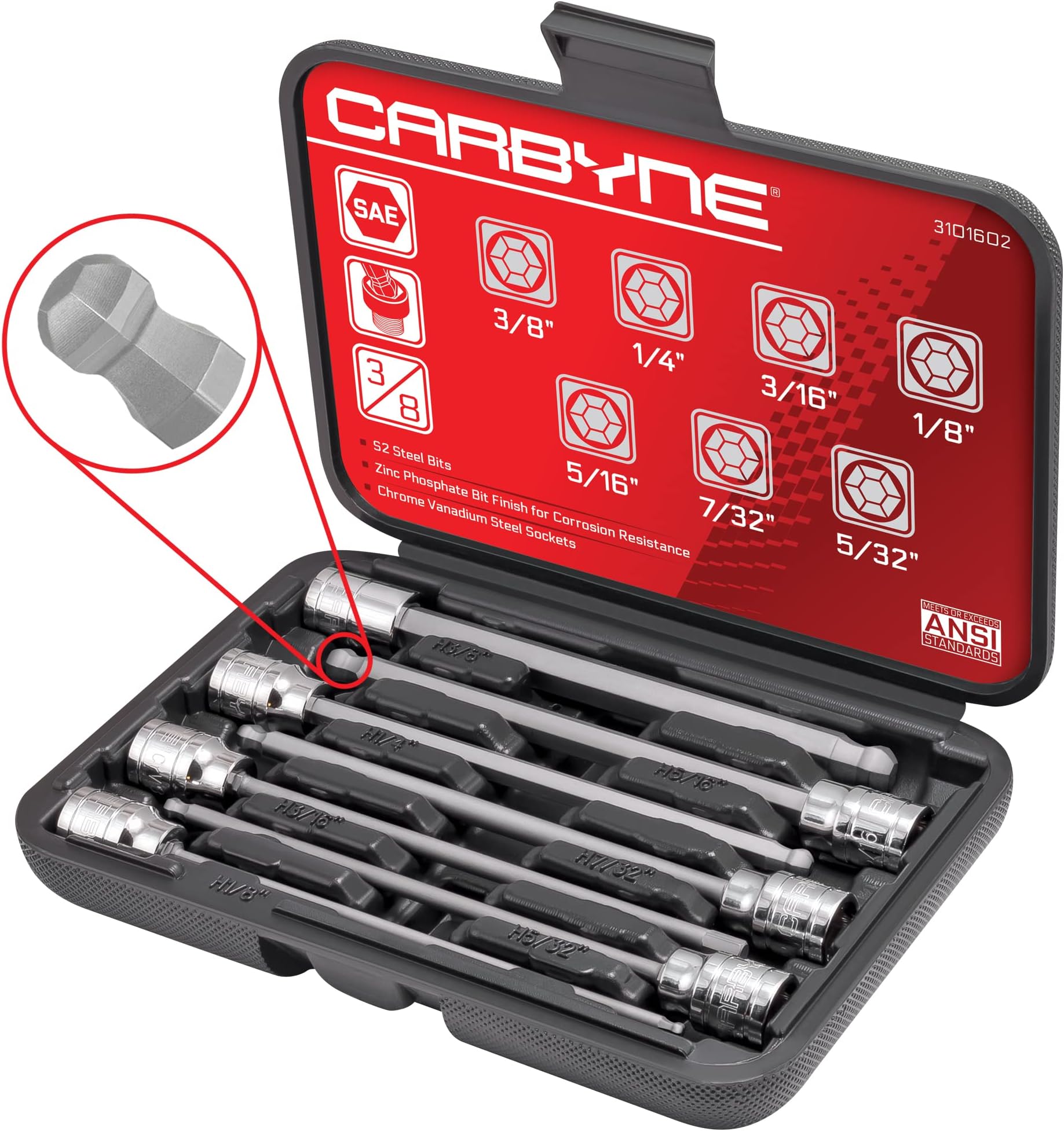 CARBYNE SAE Ball End Extra Long Hex (Allen) Bit Socket Set - 7 Pieces ...