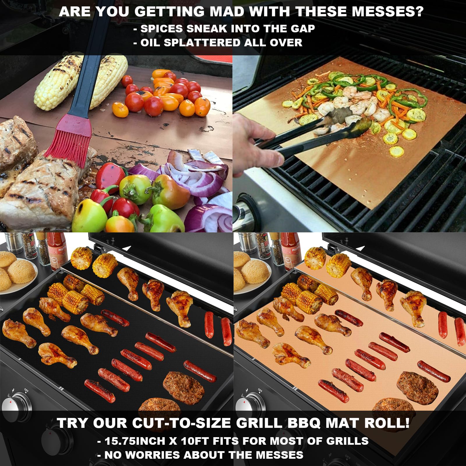 Snapklik.com : Thienlee BBQ Grill Mat Roll, Cut To Size Grill Mats For ...