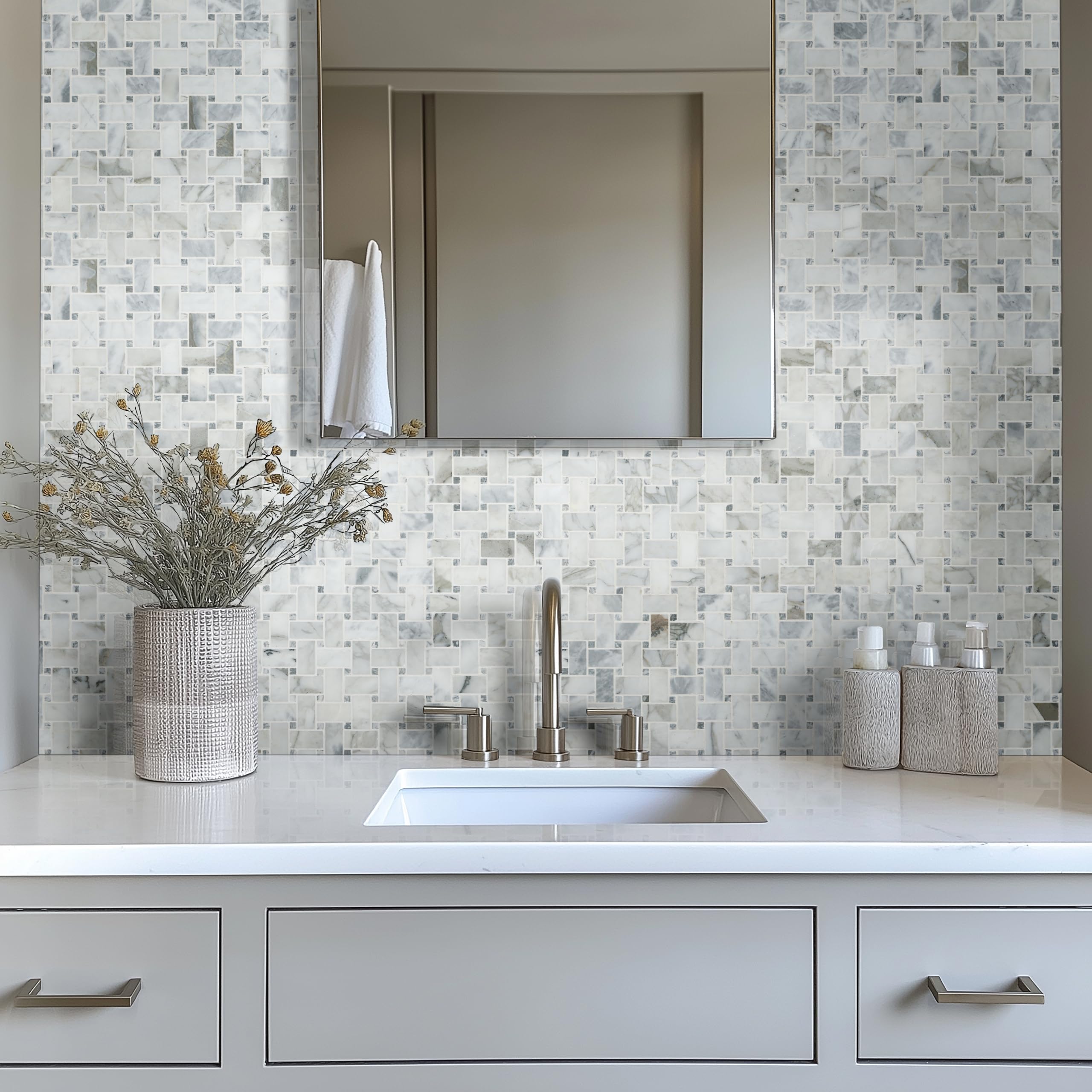 Basket Weave Tile Backsplash 1" X 2" Basketweave | Thassos Carrara