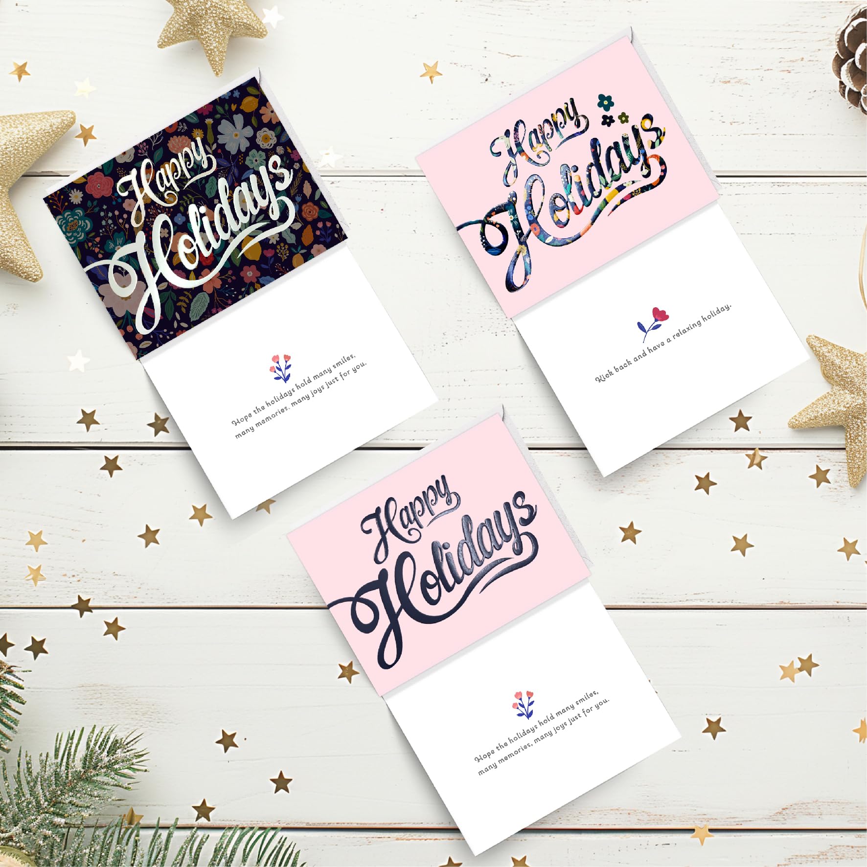 easykart labels 90 Happy Holidays Cards with Envelopes,3 Designs of 6 ...