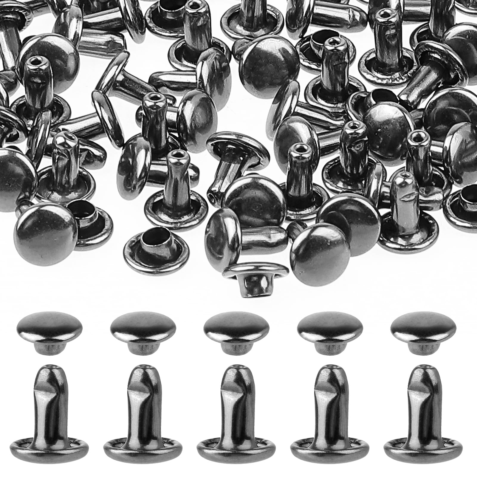 Amazon.com: 200 Sets Double Cap Spikes Rivets 6mm Tubular Metal Studs ...