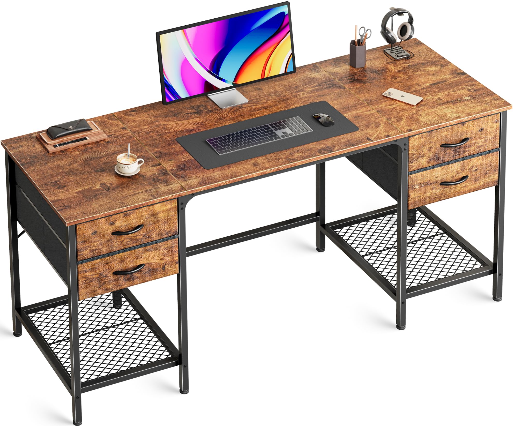 Amazon.com: Huuger 55 Inch Computer Desk with 4 Drawers, Office Desk ...