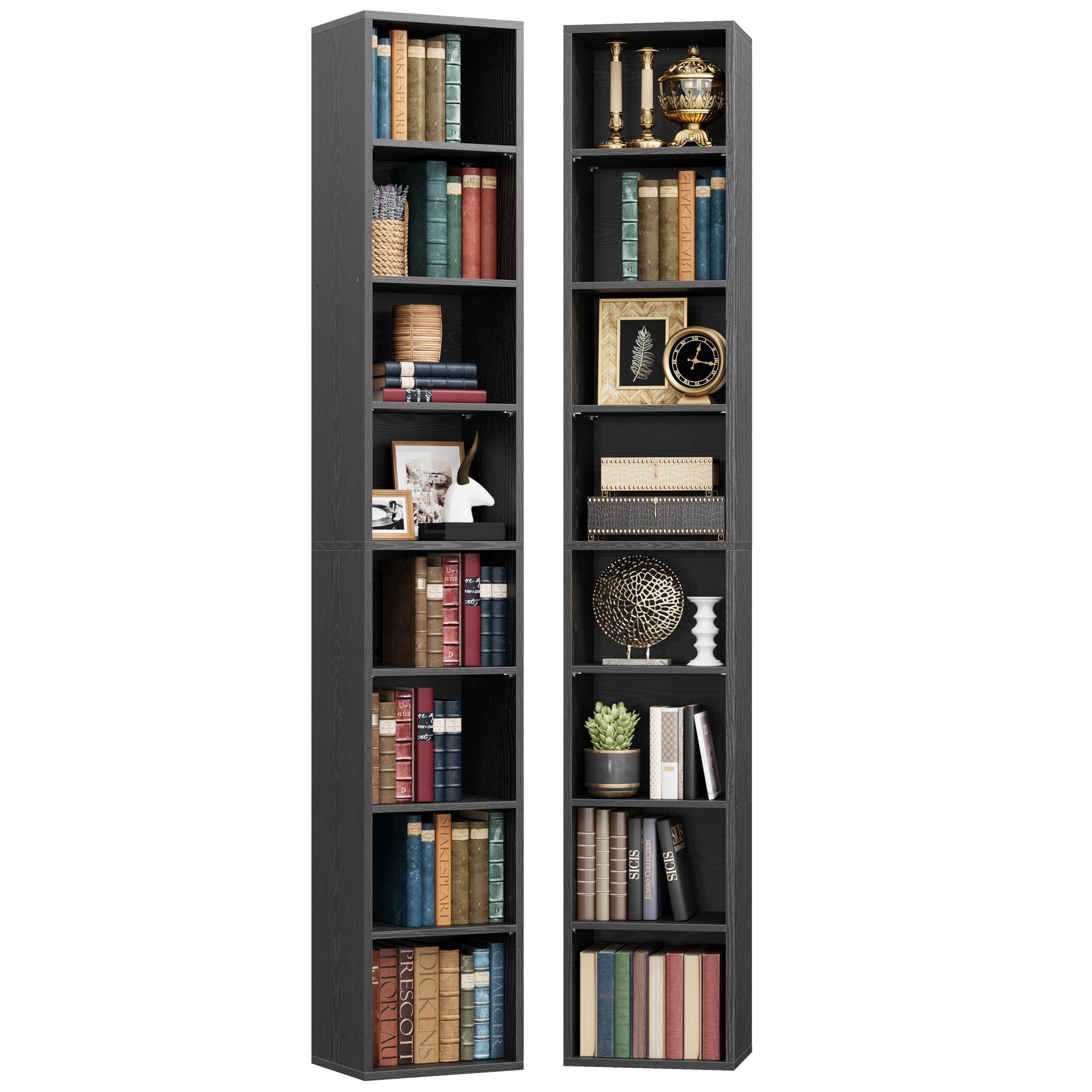 Amazon.com: IRONCK Tall Narrow Bookshelf 8 Tiers 71in Set of 2, Compact ...