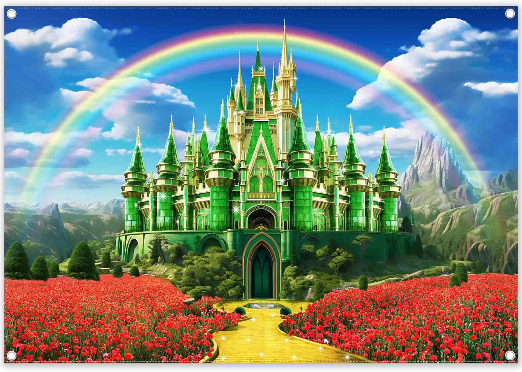 Amazon.com : Yriujul 7x5ft Polyester Green Castle Backdrop Yellow Brick ...