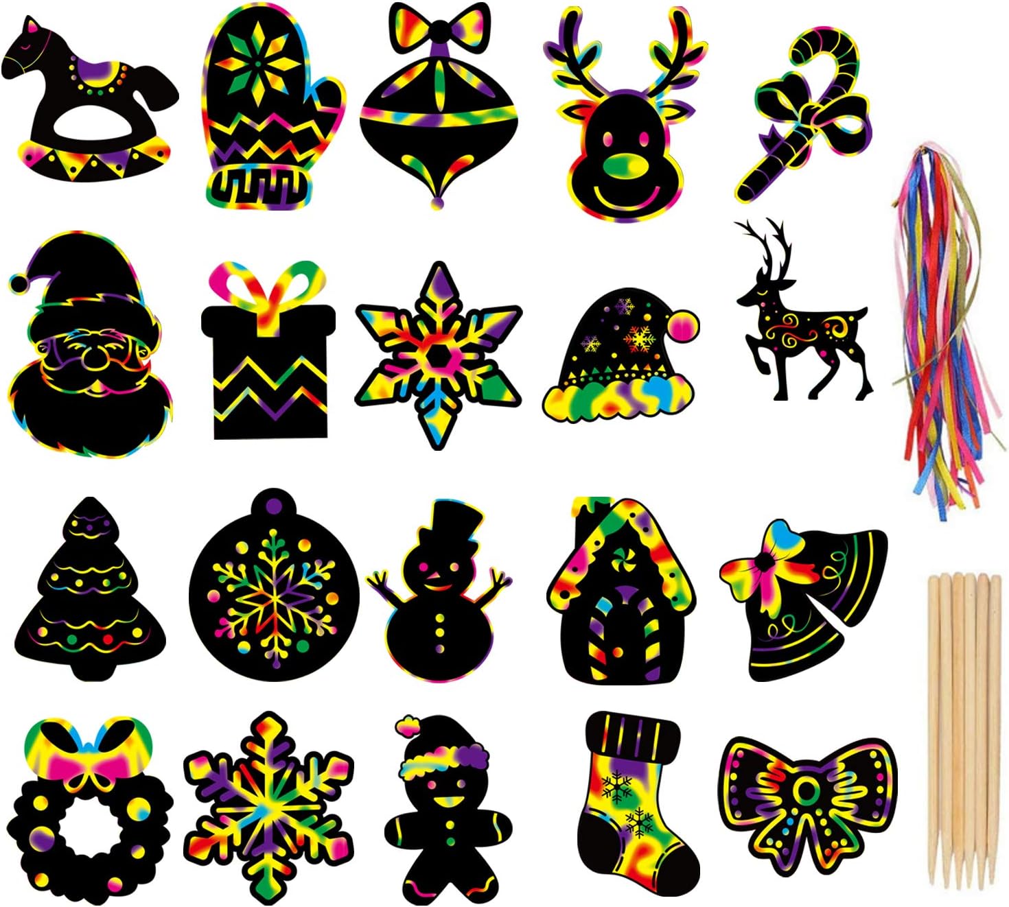 LOKIPA Christmas Scratch Paper Art Ornaments,80 Rainbow Magic Scratch ...