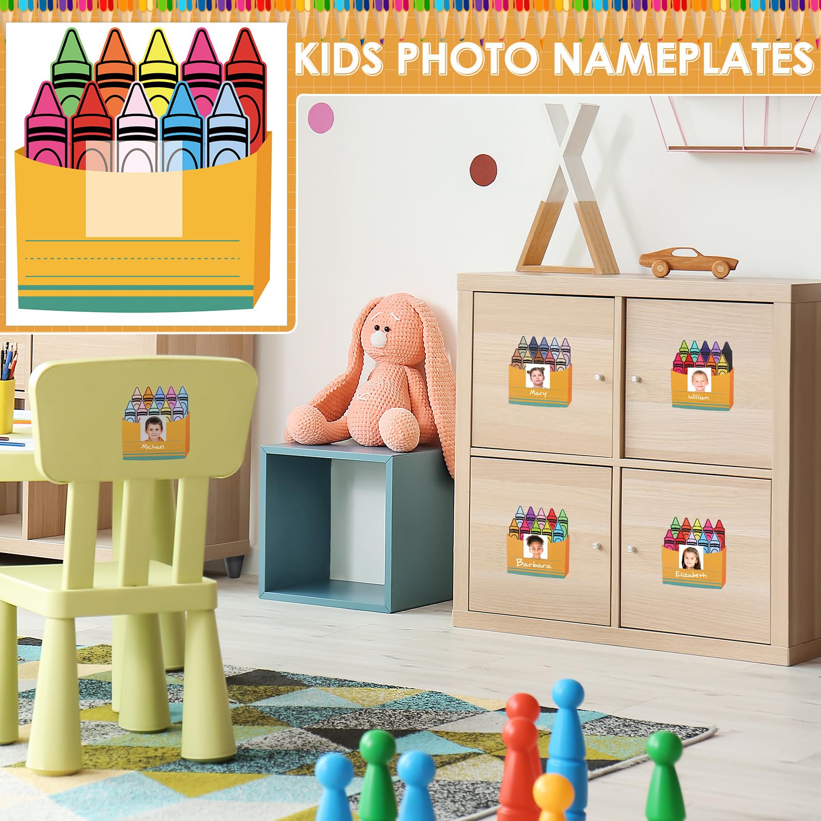 Snapklik.com : Fuyoooo 42pcs Crayon Box Desk Name Tags Kids Photo ...