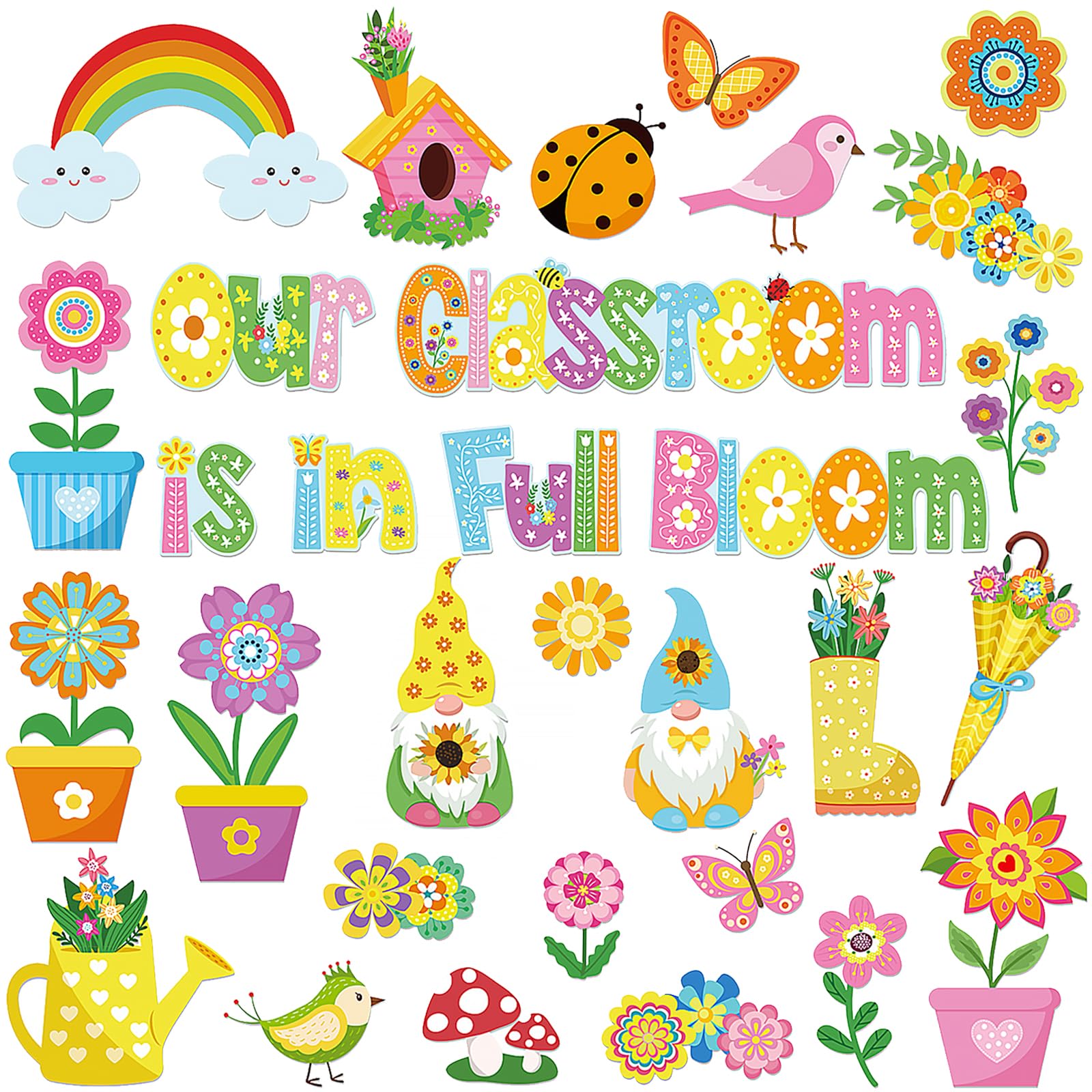 Amazon.com: 56PCS Spring Bulletin Board Decorations Flower Rainbow Cut ...