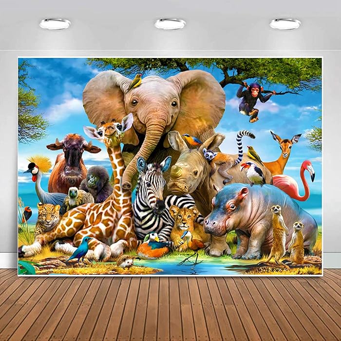 Buy Sensfun Safari Animals Birthday Backdrop Jungle Baby Shower ...