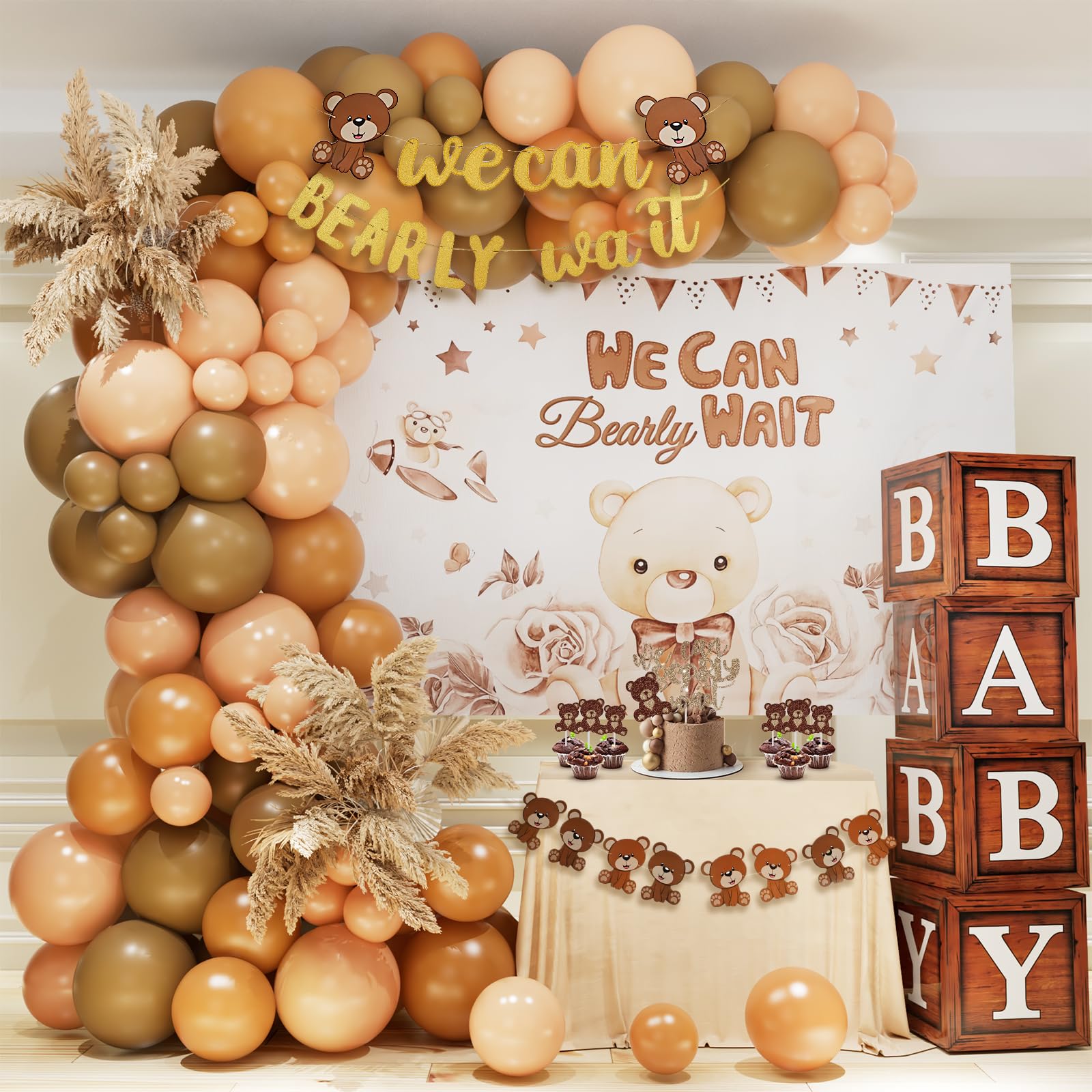 Amazon.com: Bearly Wait Baby Shower Decorations, Brown Balloon Garland ...