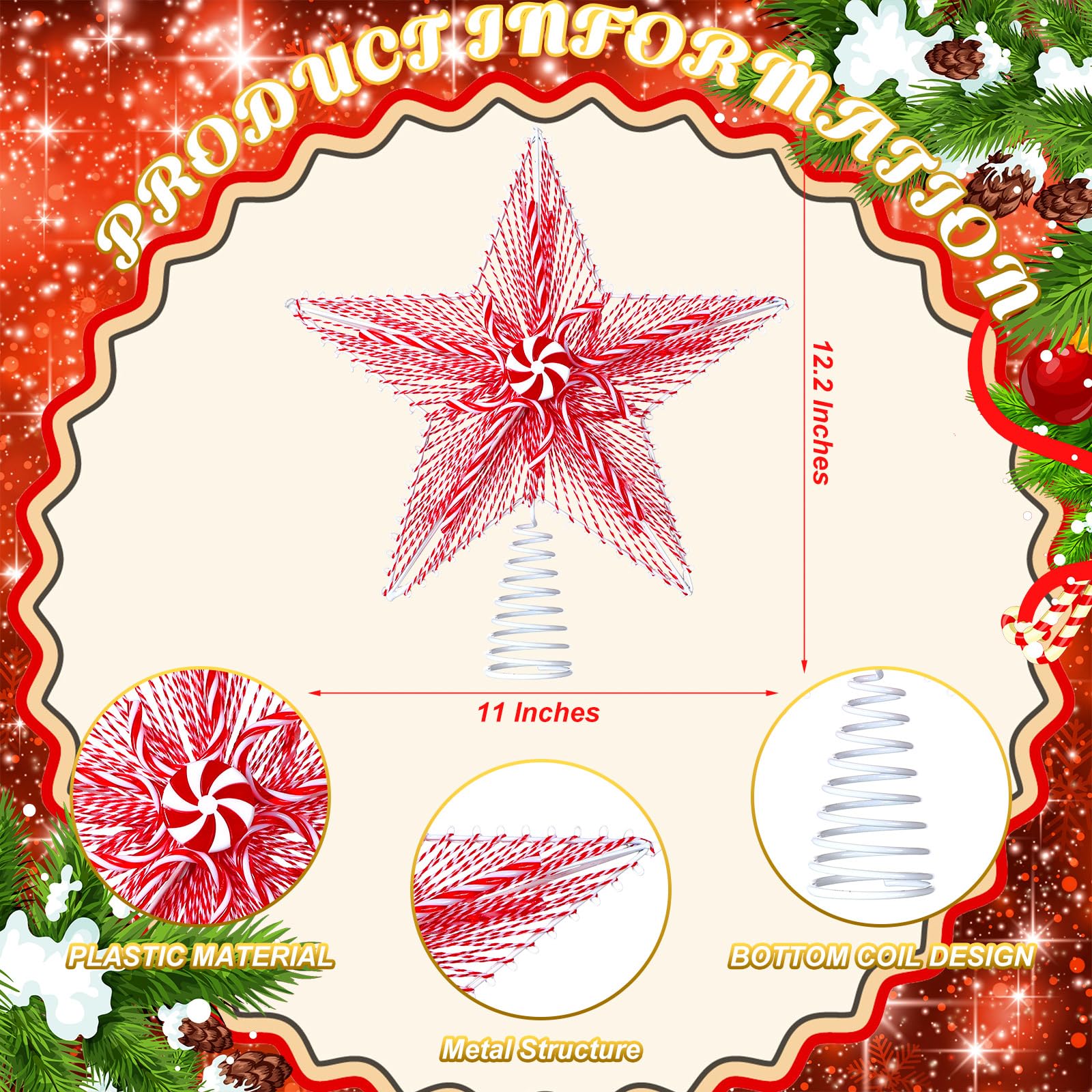Snapklik.com : Yalikop 11 X 12.2 Christmas Star Tree Topper Peppermint ...