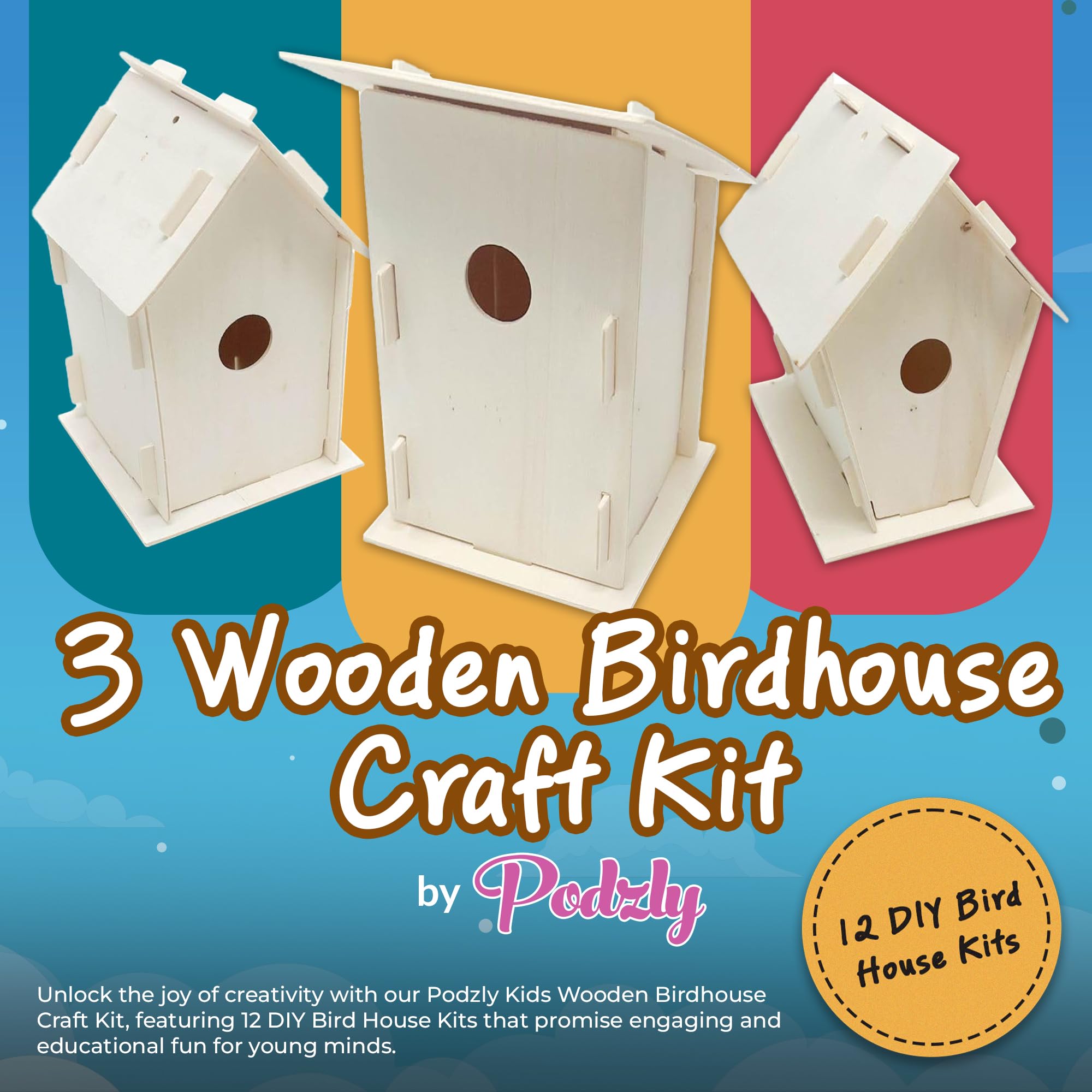 Snapklik.com : Podzly Kids Wooden Birdhouse Craft Kit - 12 DIY Bird ...