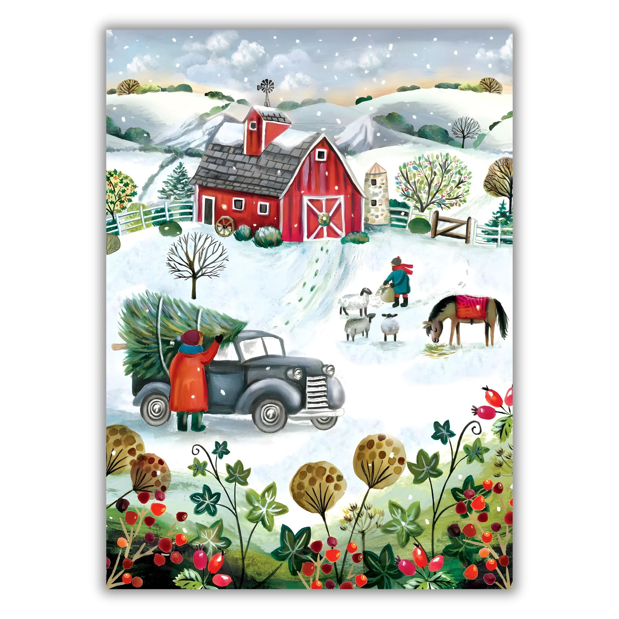 Christmas Cards Pack of 8 - Artistic Countryside Scene - Winter on the ...