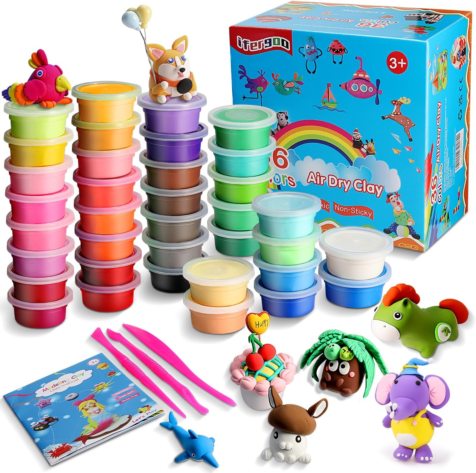 Amazon.com: ESSENSON Modeling Clay Kit - 36 Colors Air Dry Magic Clay ...